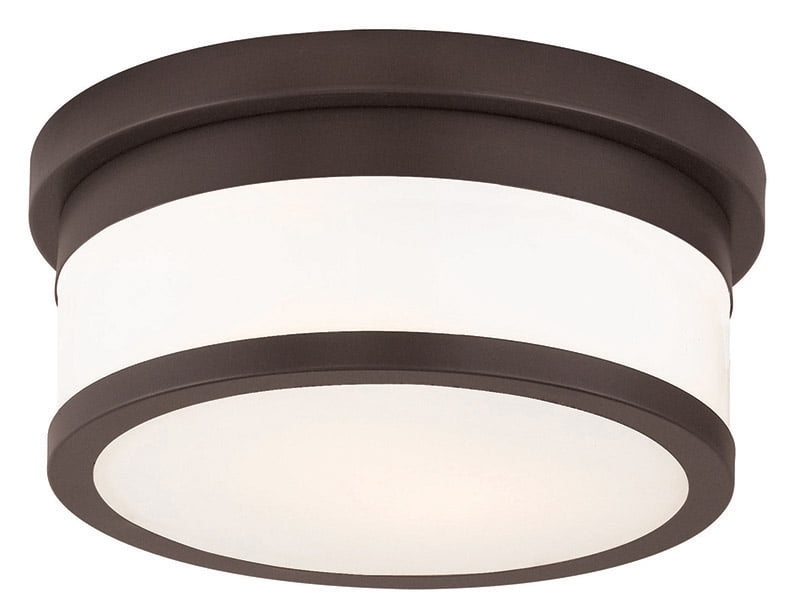 2 Light Bronze Ceiling Light fixture with Hand Blown Satin Opal White ...