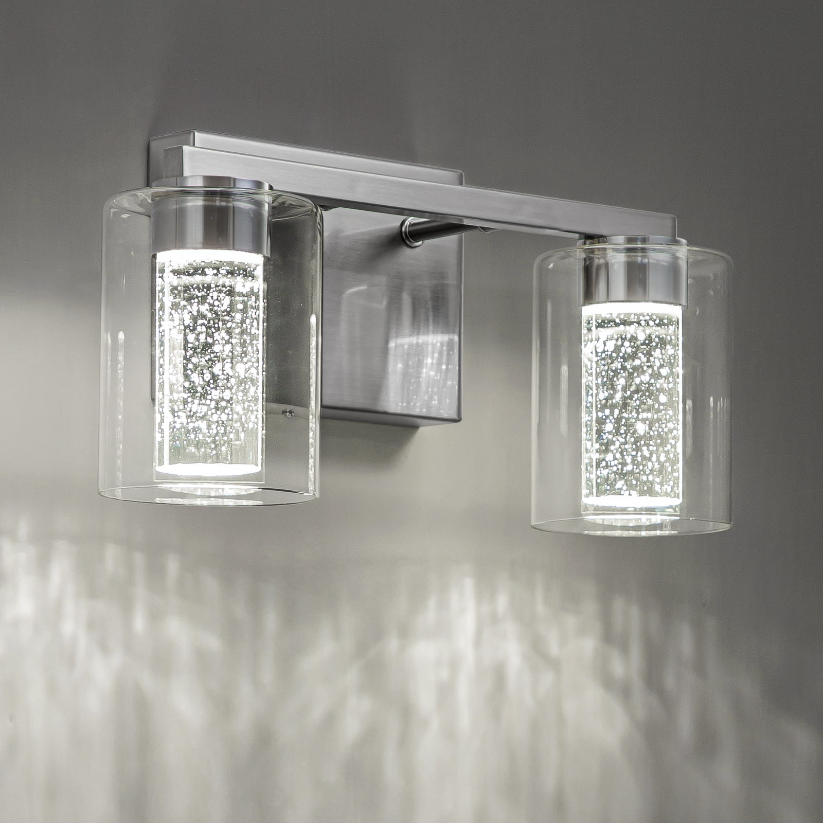 2-Light Brushed Nickel Vanity Light with 3 Color Modes (3000K/4000K ...