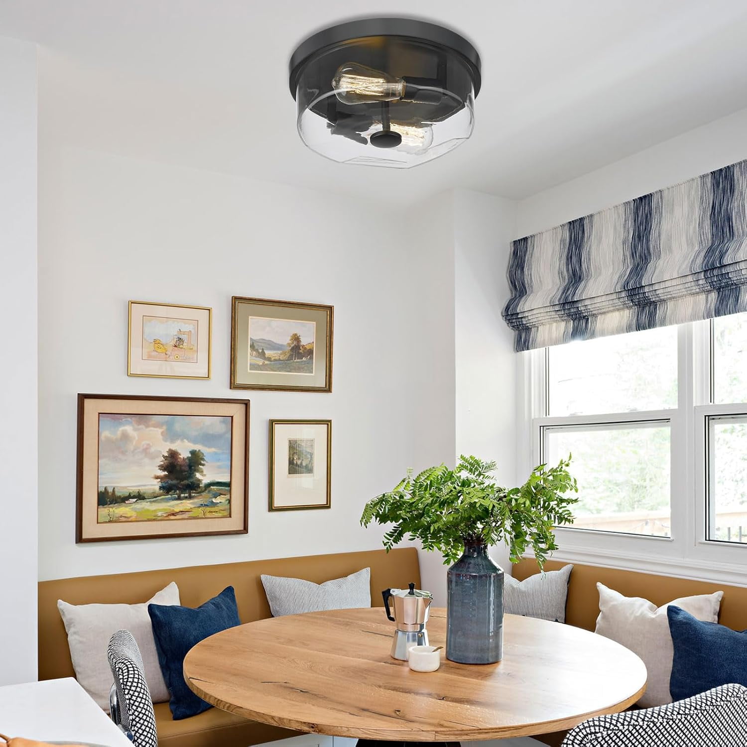 2-Light Flush Mount Ceiling Light - Black Matte Finish with Clear Glass ...