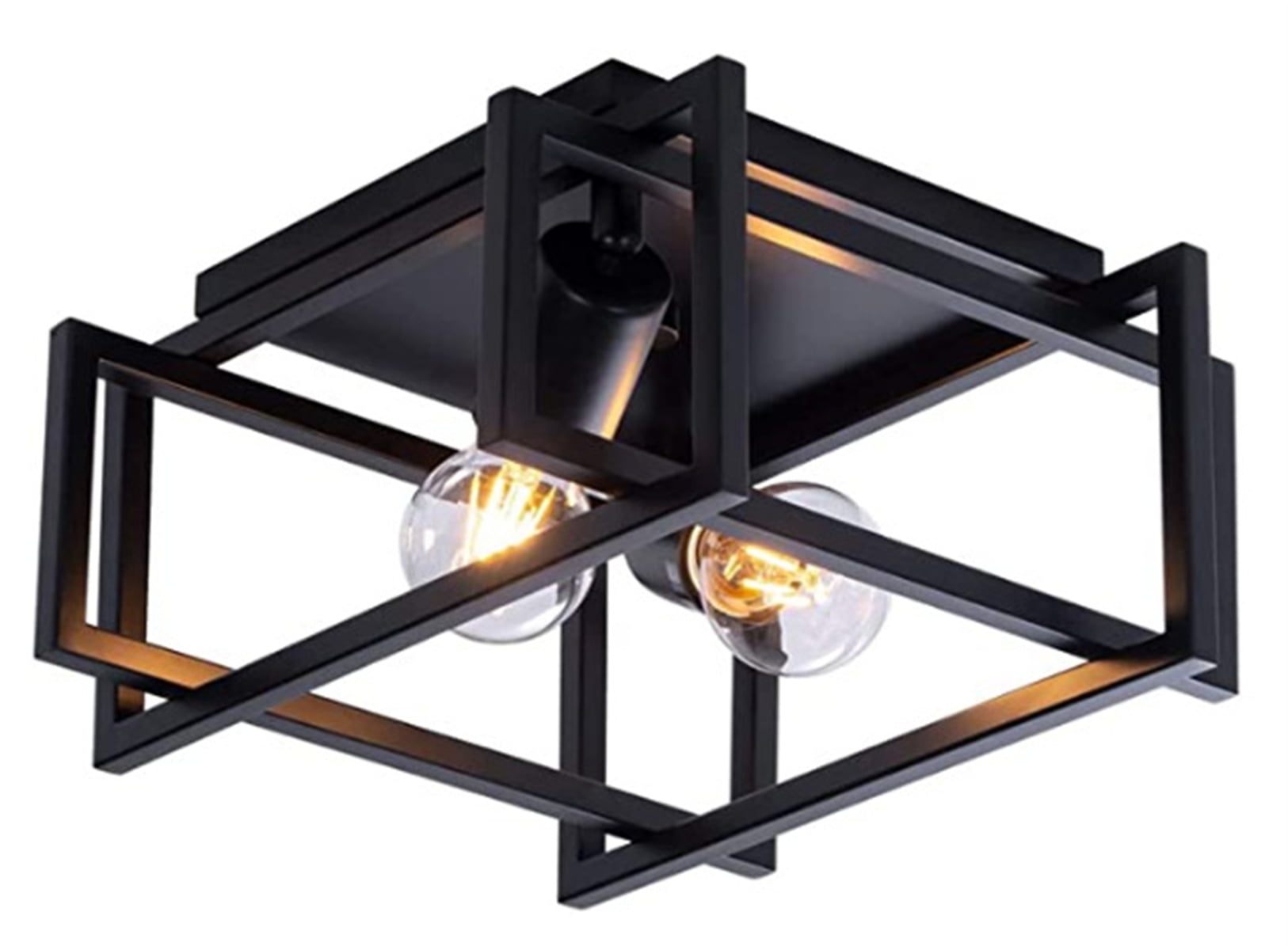2-Light Flush Mount Ceiling Light Fixture Industrial Black Metal ...