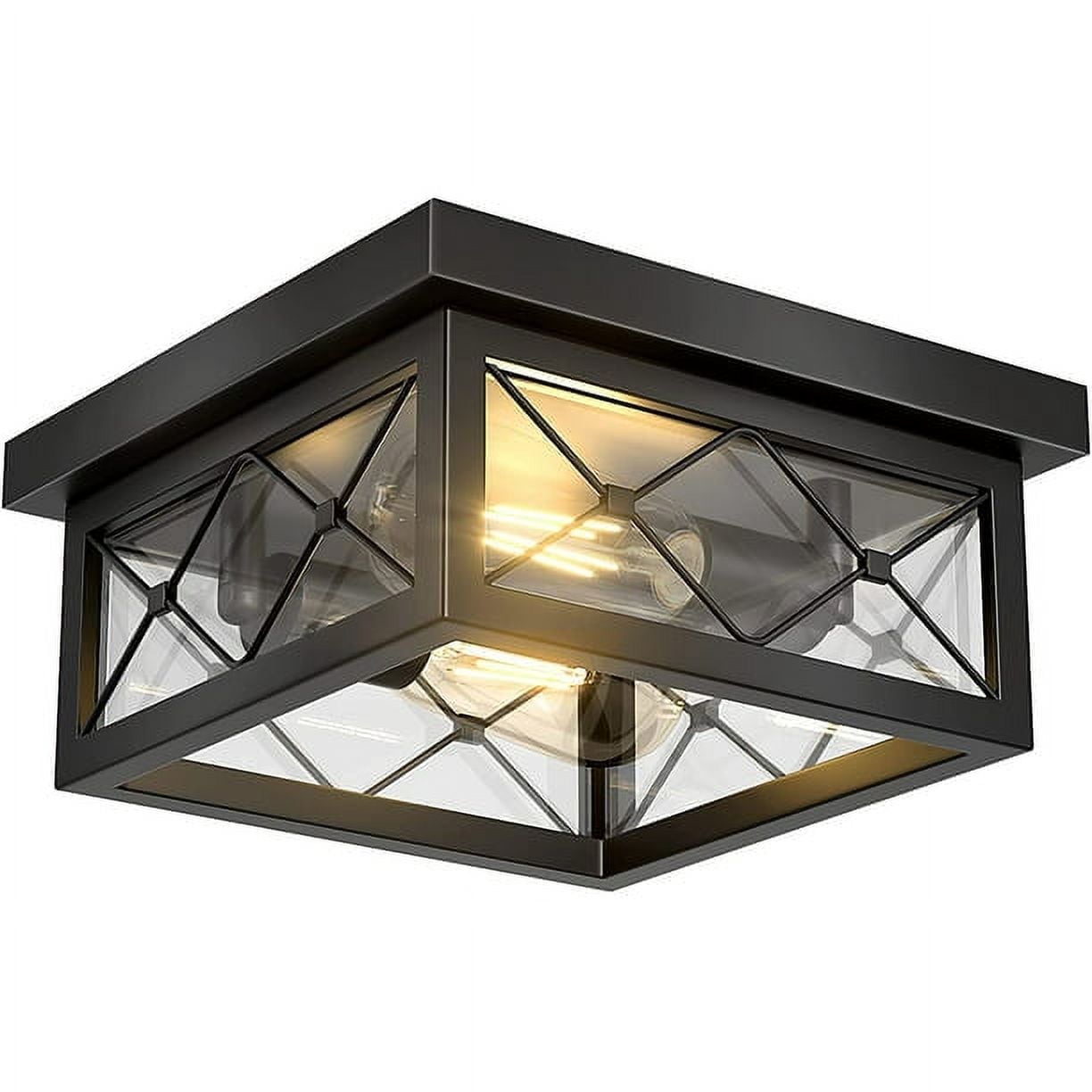 2-Light Flush Mount Industrial Ceiling Light Fixture, Clear Glass Shade ...