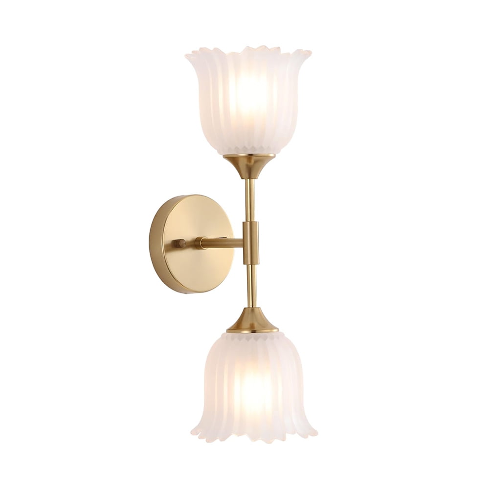 2-Light Gold Wall Sconce, Mid Century Modern Bathroom Vanity Light ...