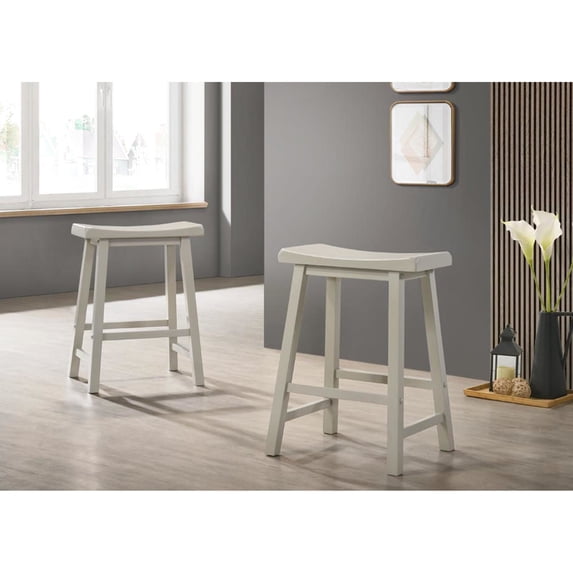 2 Light Gray Backless Ergonomic Stools / Solid Wood Frame for Counter ...