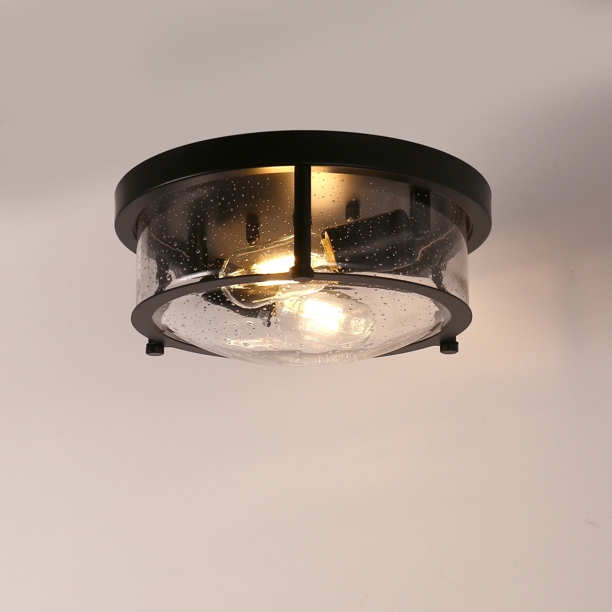 LOHASLED 2-Light Industrial Indoor Ceiling Light,Seed Glass Flush Mount ...