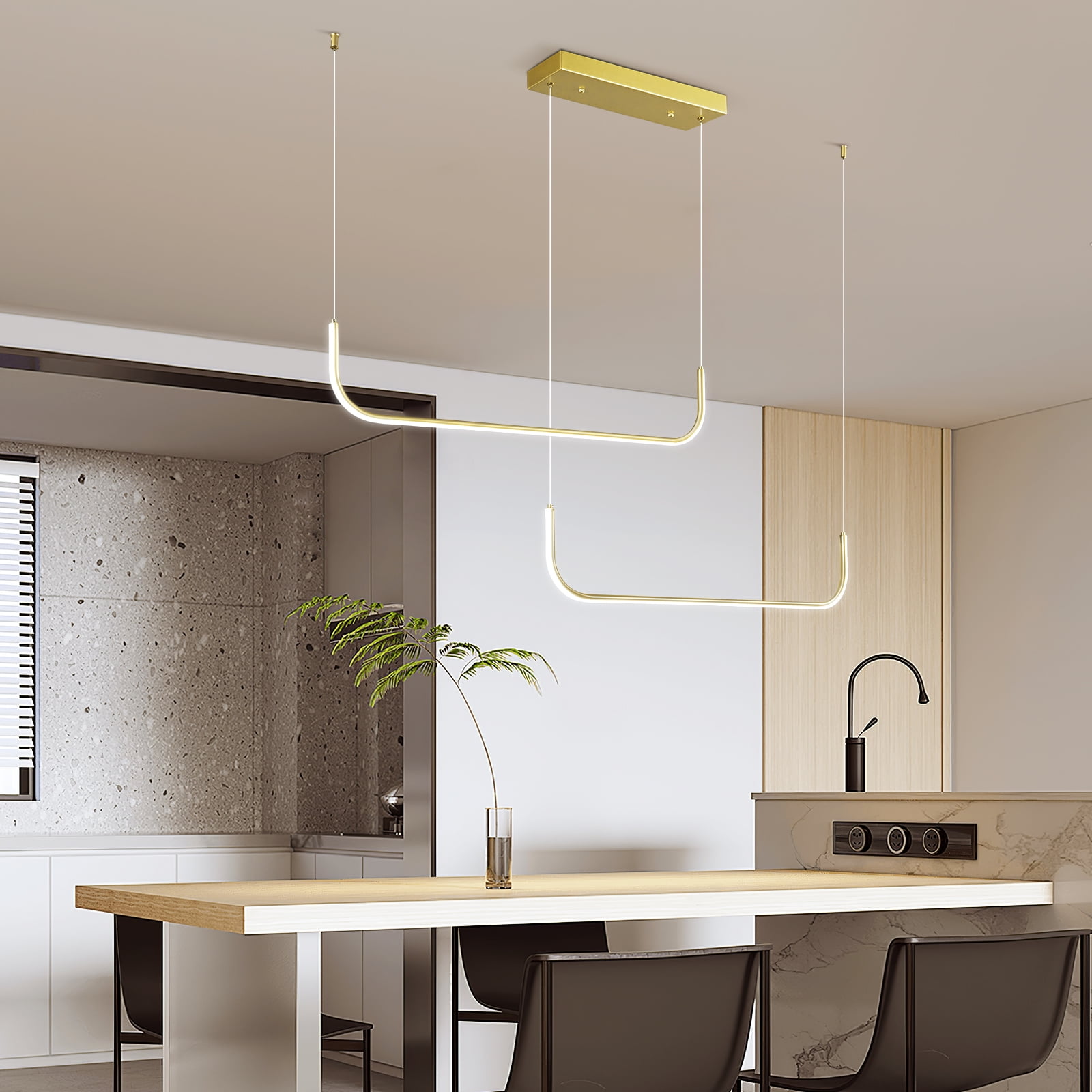 2 Light Linear Chandelier,Dimmable Modern LED Pendant Lighting for ...