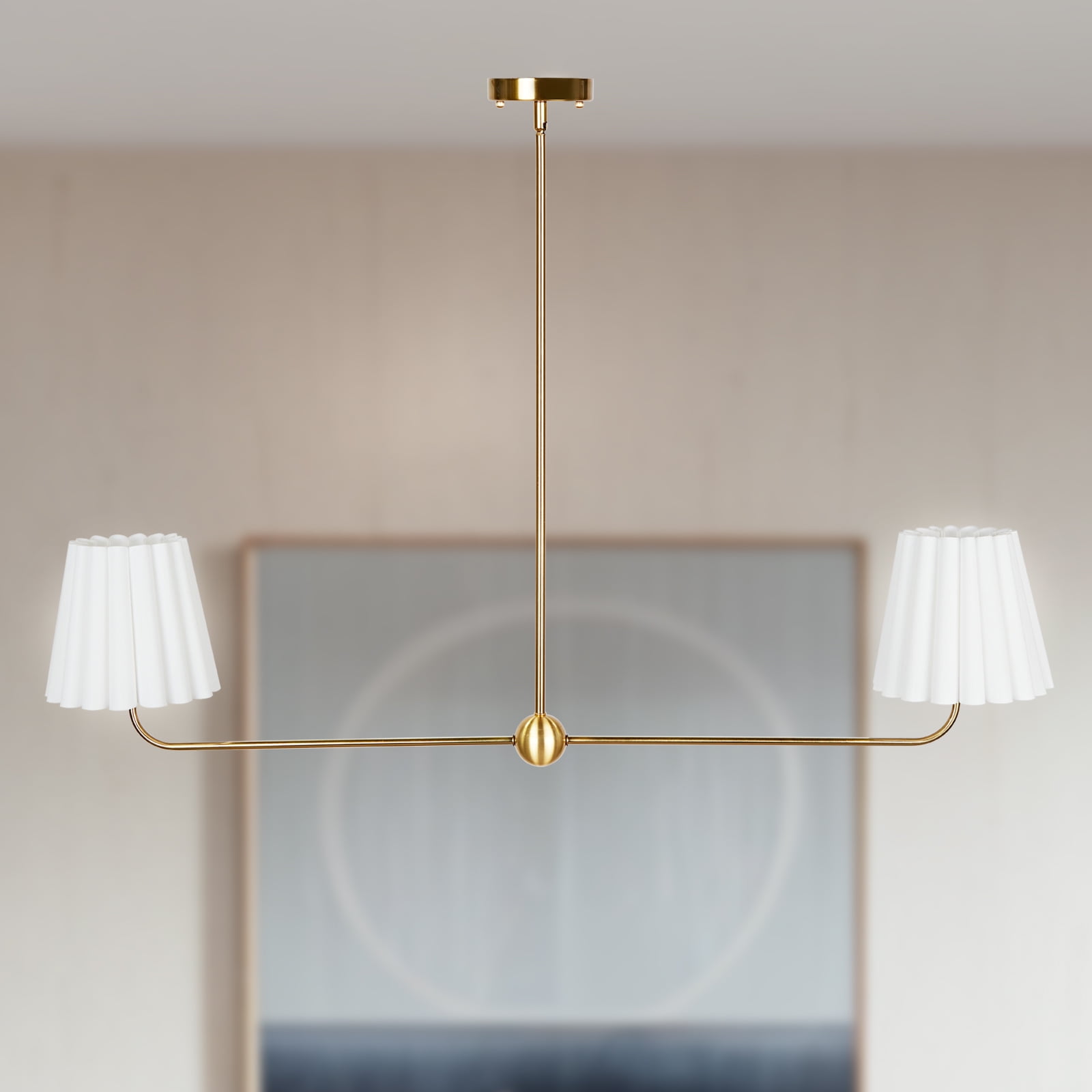2-Light Linen Pendant Light, Mid-Century Linear Light Fixture with ...