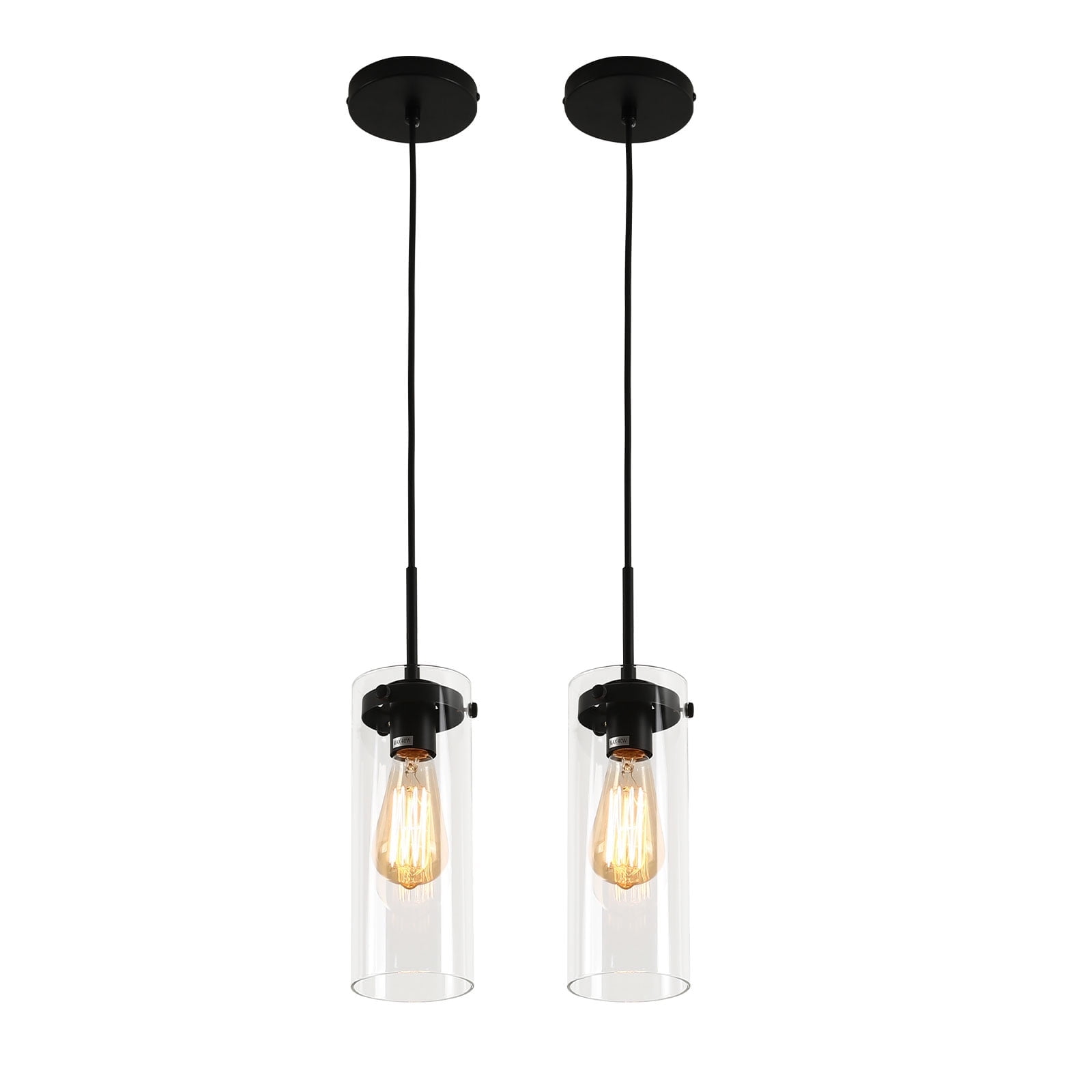 2-Light Modern Glass Shade Height Adjustable Cylinder Pendant Light ...