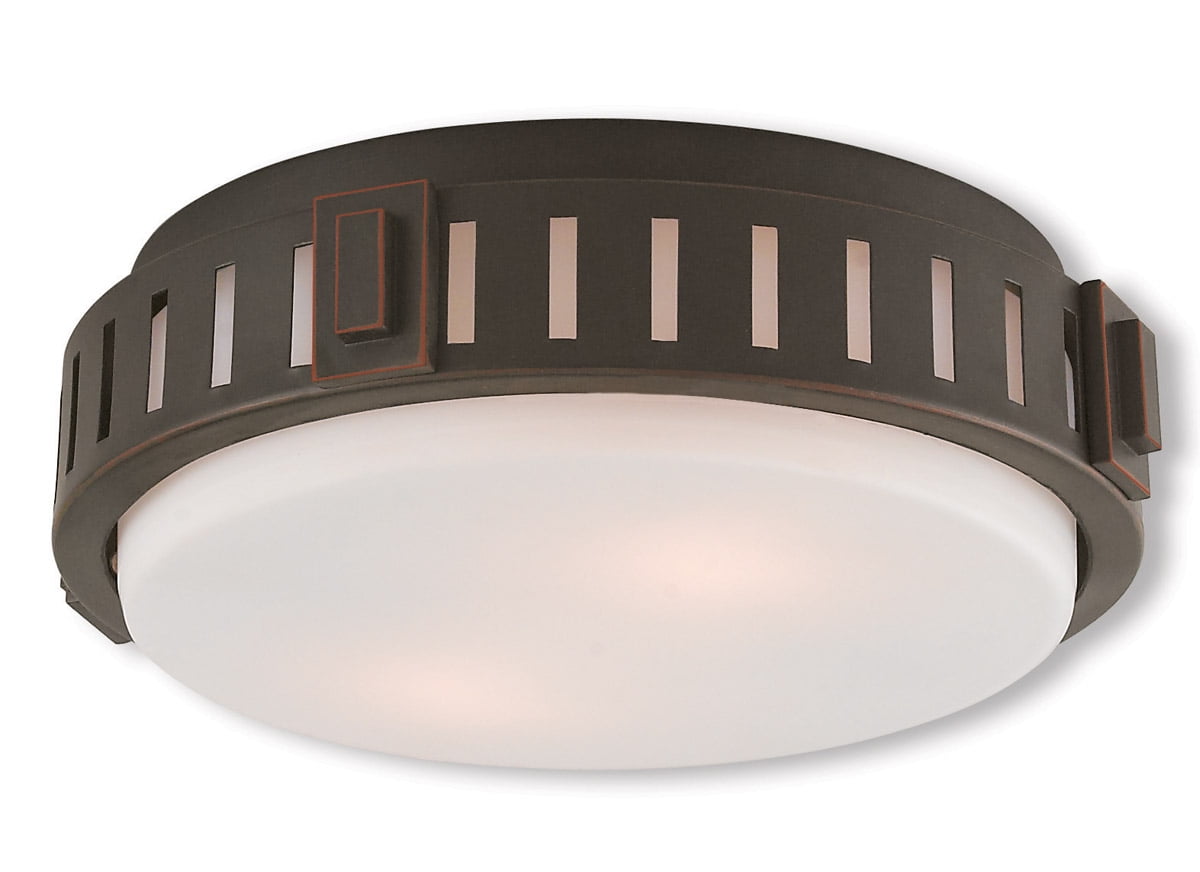 2 Light Olde Bronze Ceiling Light fixture with Hand Blown Satin Opal ...