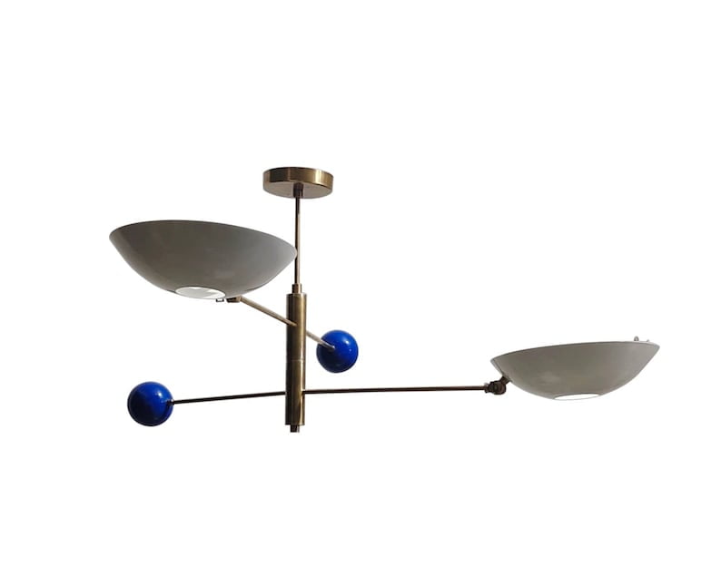 2 Light Pendant Mid Century Modern Raw Brass Sputnik chandelier light ...