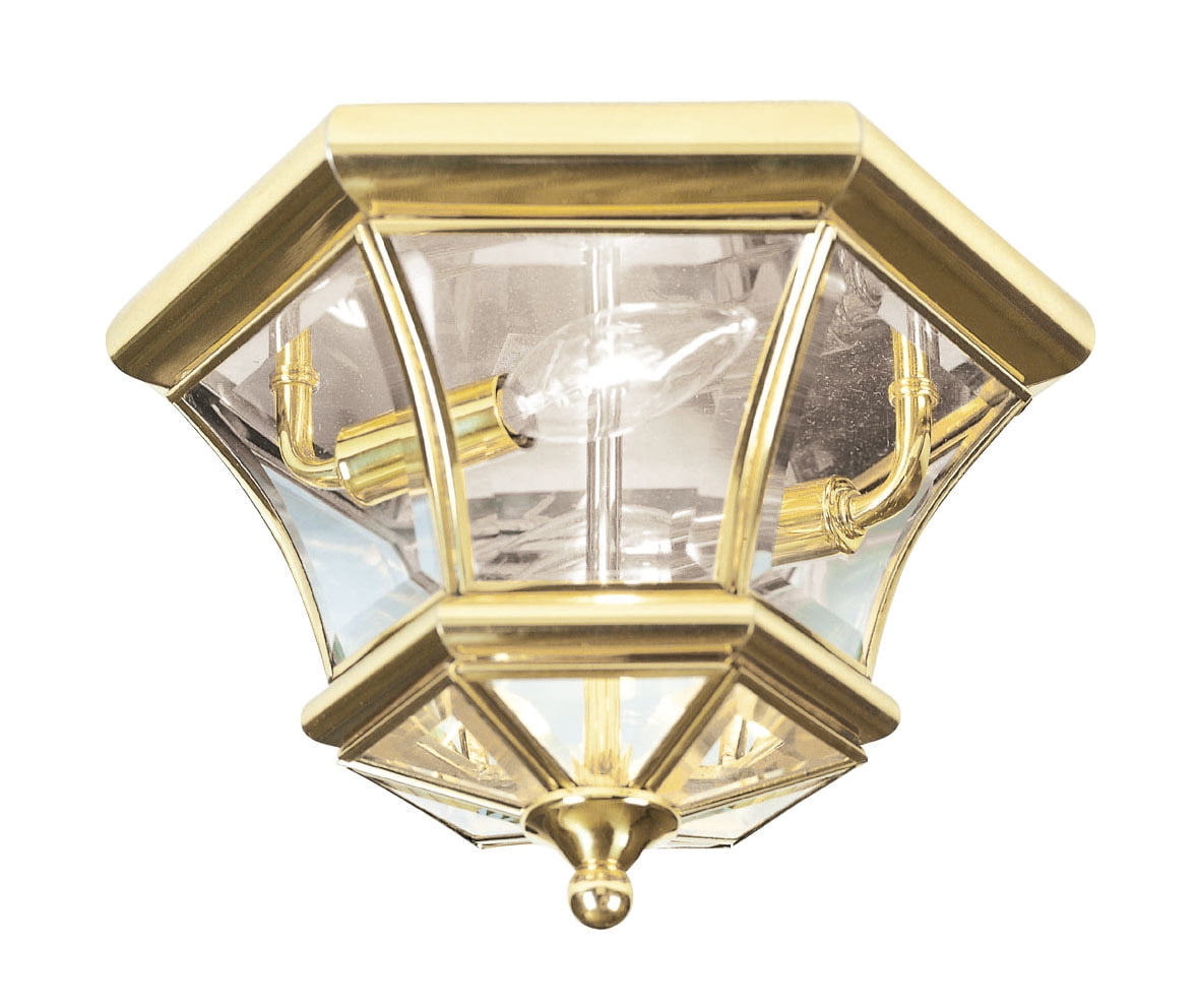 2 Light Polished Brass Ceiling Light fixture with Clear Beveled Glass ...