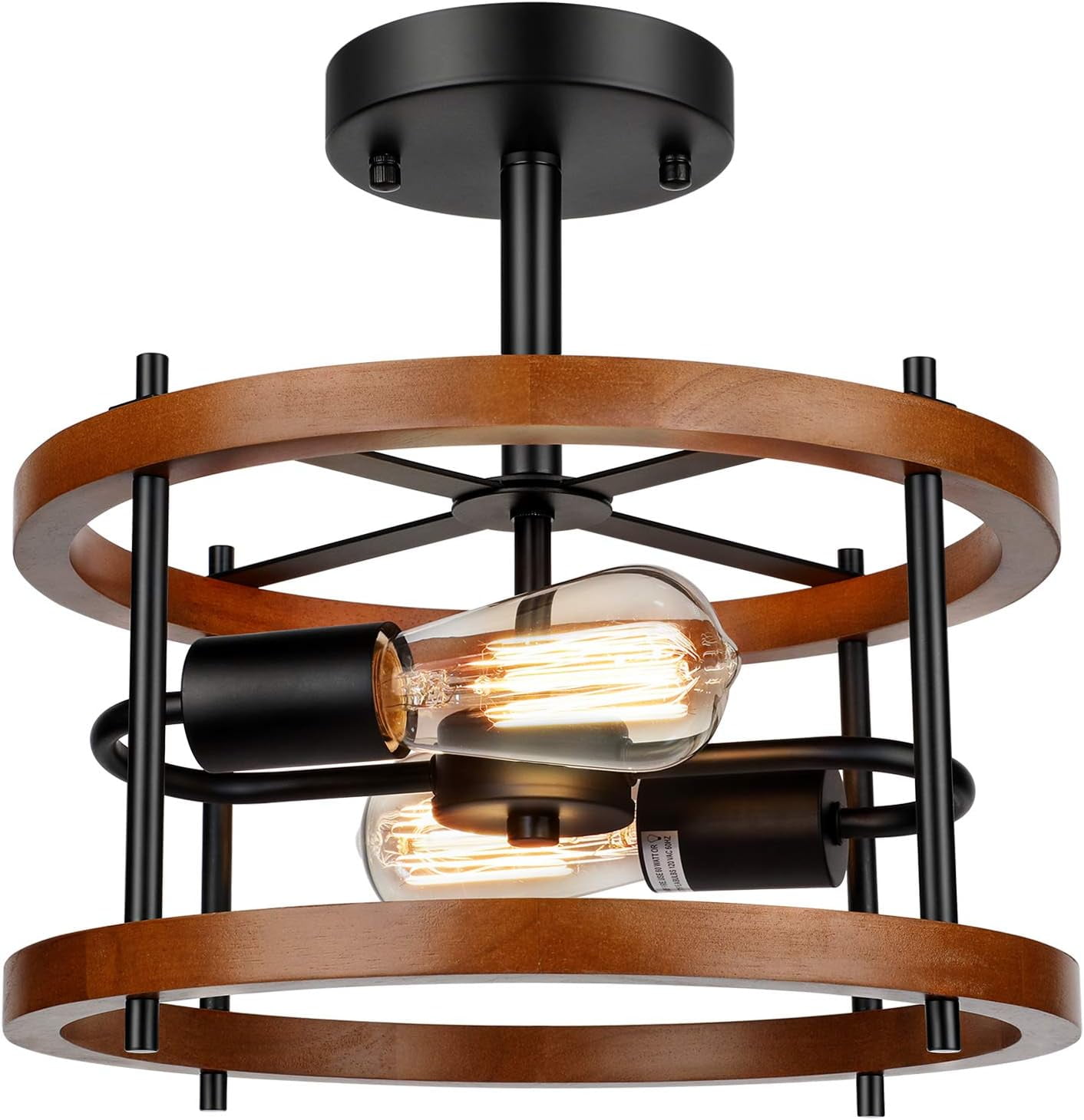 2-Light Retro Semi Flush Mount Ceiling Light Fixture, Rustic Vintage ...