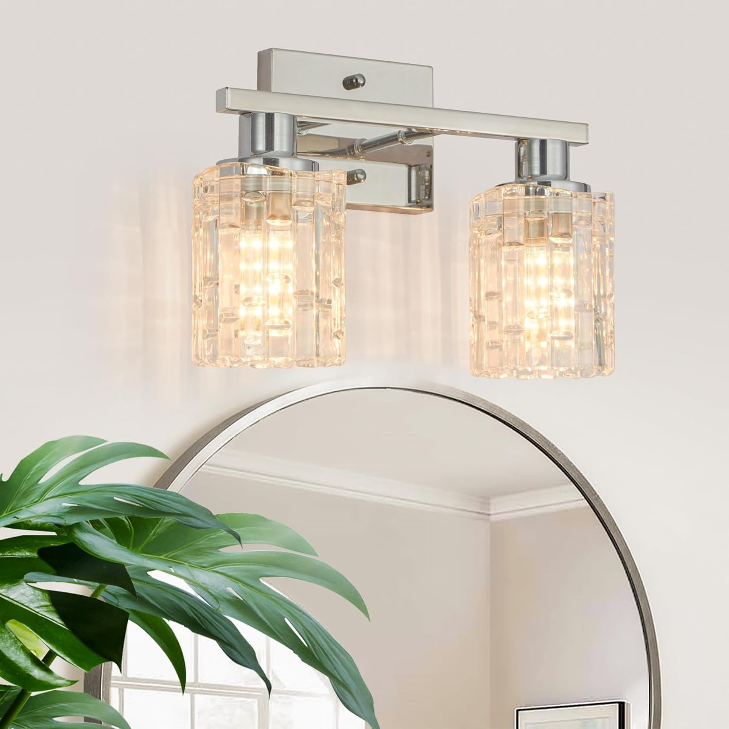 2 Light Silver Chrome Bathroom Vanity Light Over Mirror, Modern Vanity ...