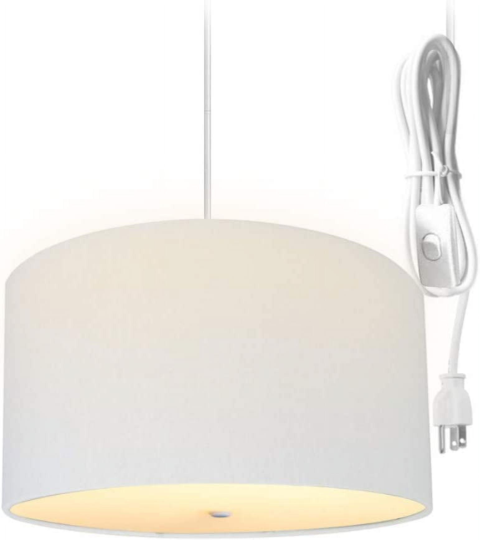 2 Light Swag Plug-In Pendant 16" W White Linen Drum With Diffuser ...