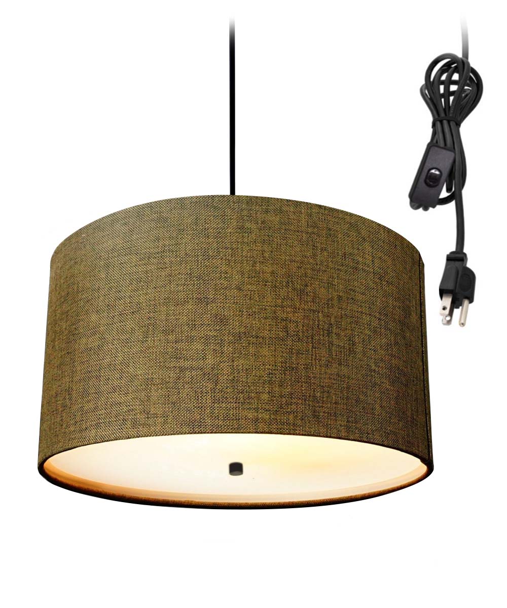 2 Light Swag Plug-In Pendant 16"w Chocolate Burlap with Diffuser, Black ...