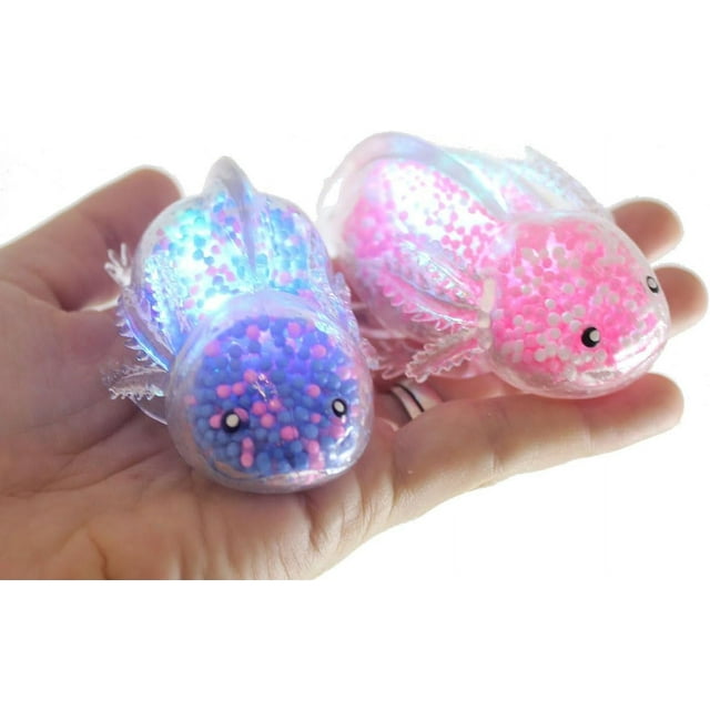 2 Light Up Axolotl - Air and Styrofoam Bead Filled Squeeze Stress Balls ...