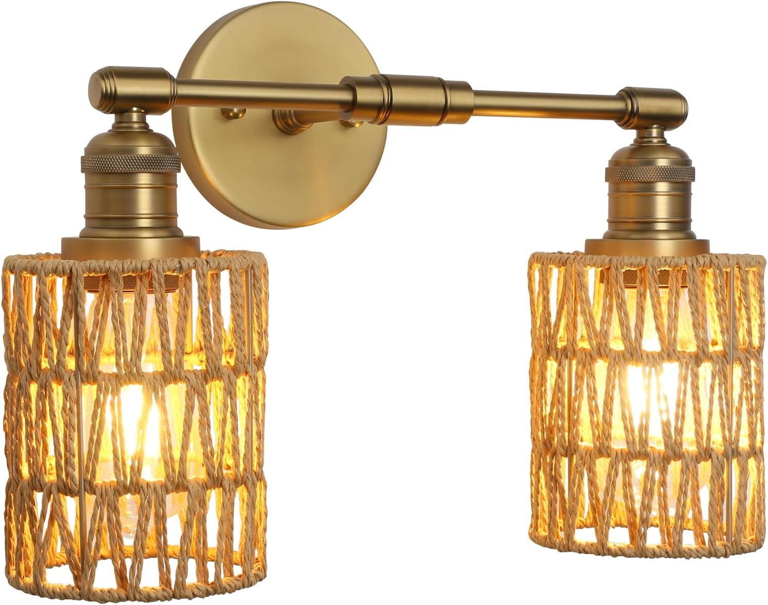 2-Lights Rattan Wrapped Vintage Wall Sconce Light, Indoor Hardwired ...