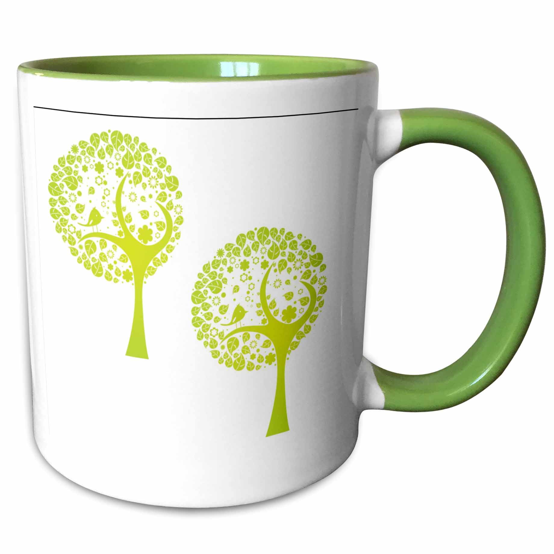 3drose, 2 Lime Green Mod Trees on White, 15oz Two-tone Green Mug ...
