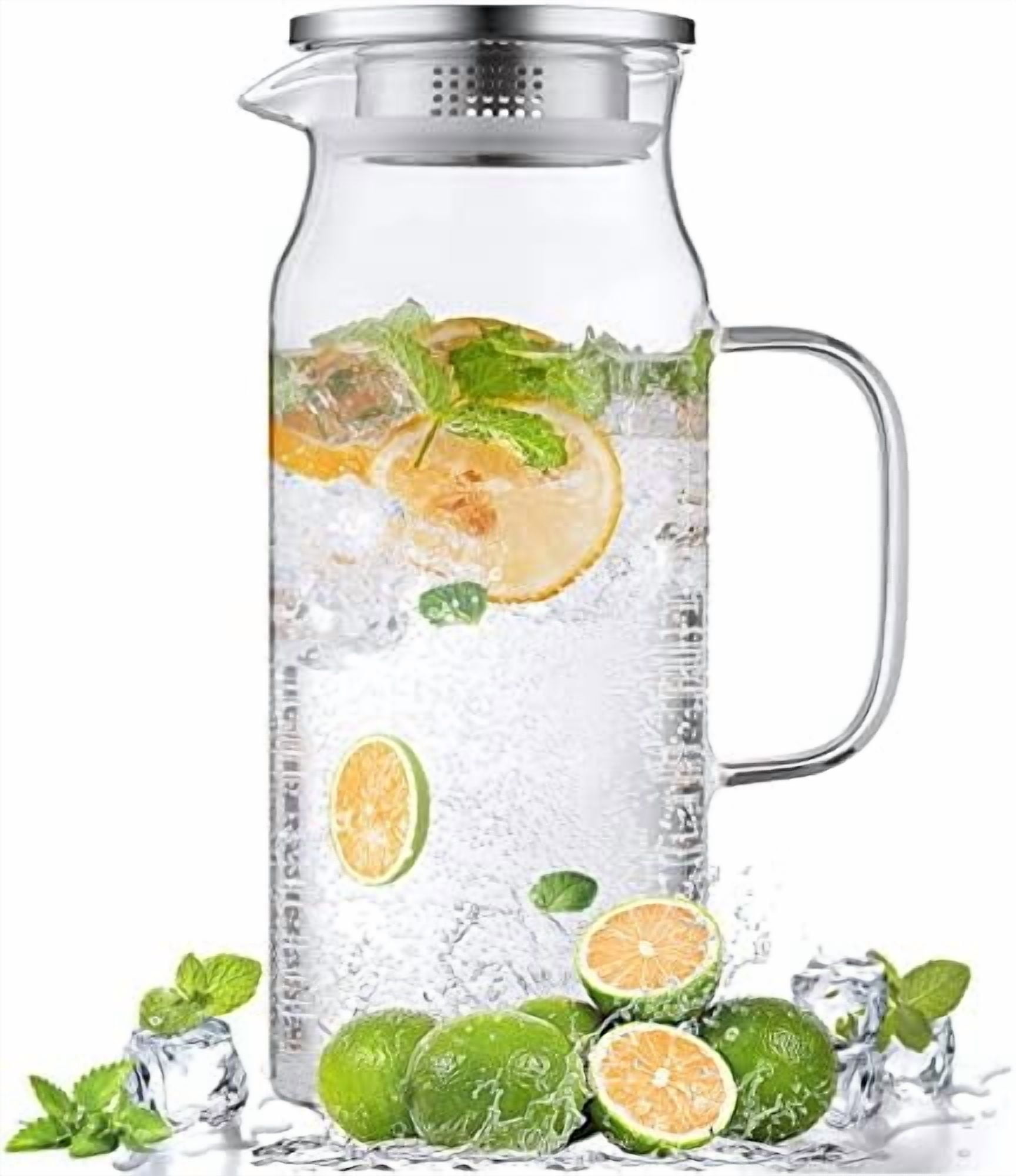 2 Liter 68 oz Glass Pitcher with Lid and Handle, Glass Carafe for Hot ...
