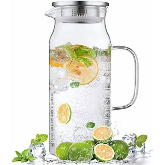 2 Liter 68 oz Glass Pitcher with Lid and Handle, Glass Carafe for Hot ...