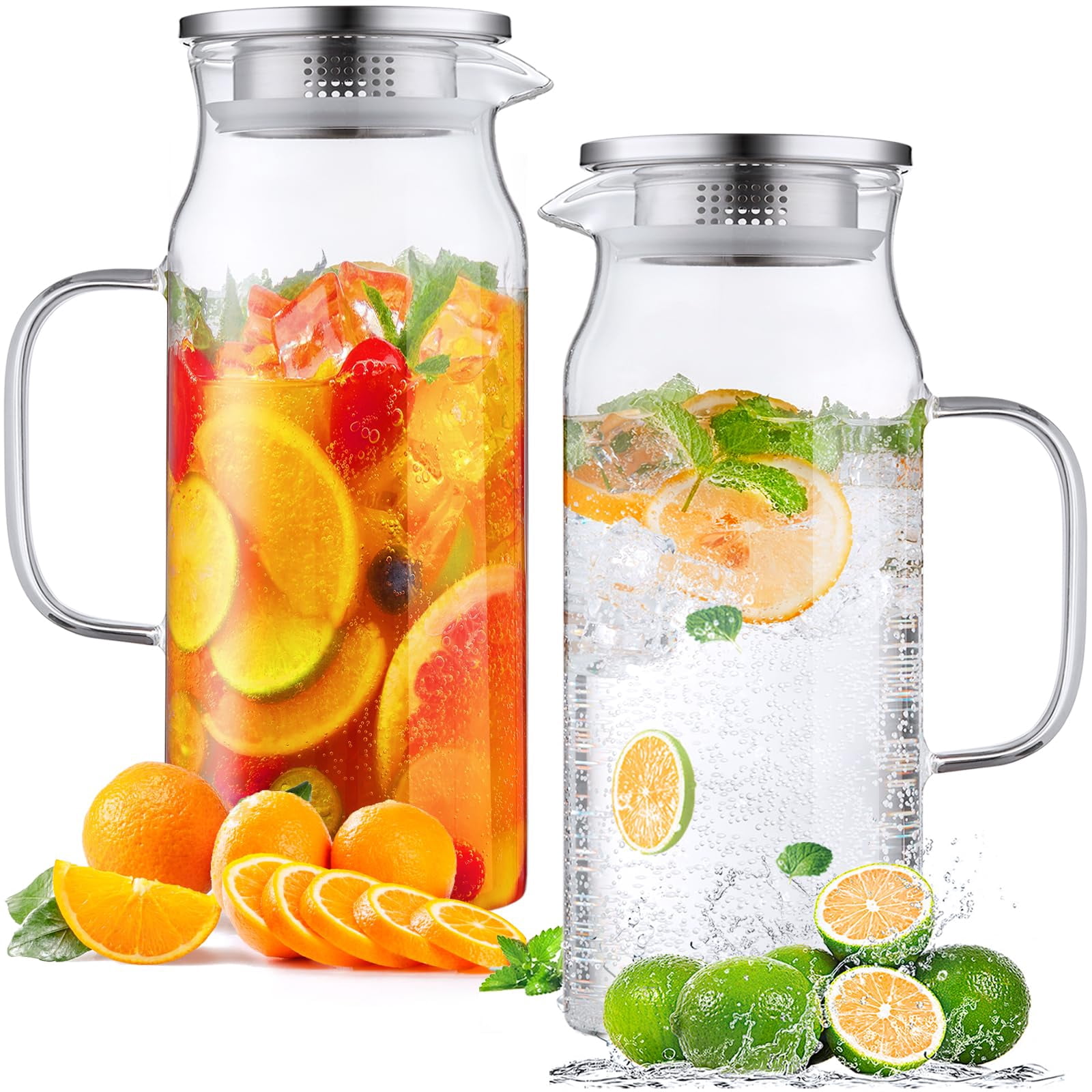 2 Liter 68 oz Glass Pitcher with Lid and Handle, Glass Carafe for Hot ...