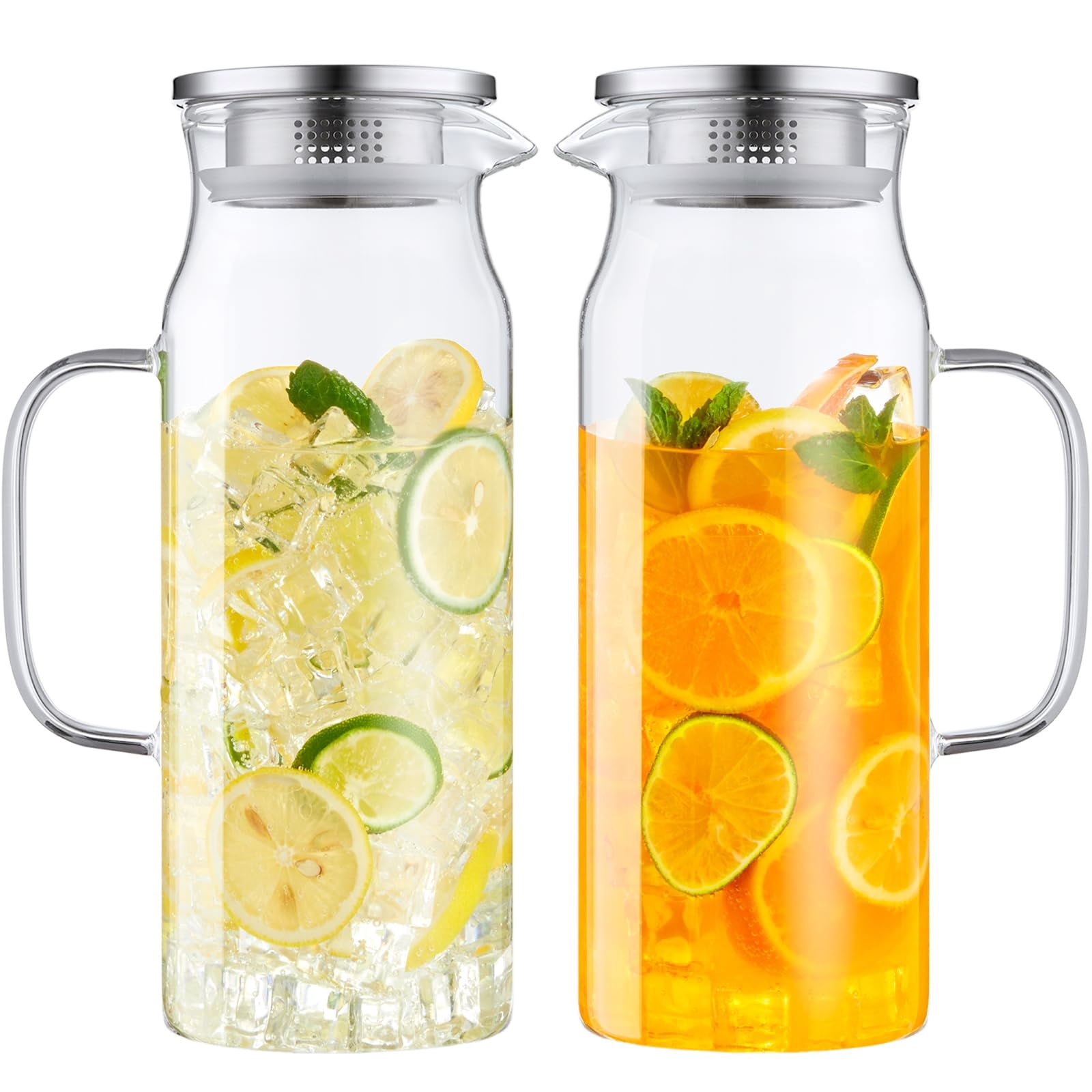 2 Liter 68 oz Glass Pitcher with Lid and Handle, Glass Carafe for Hot ...