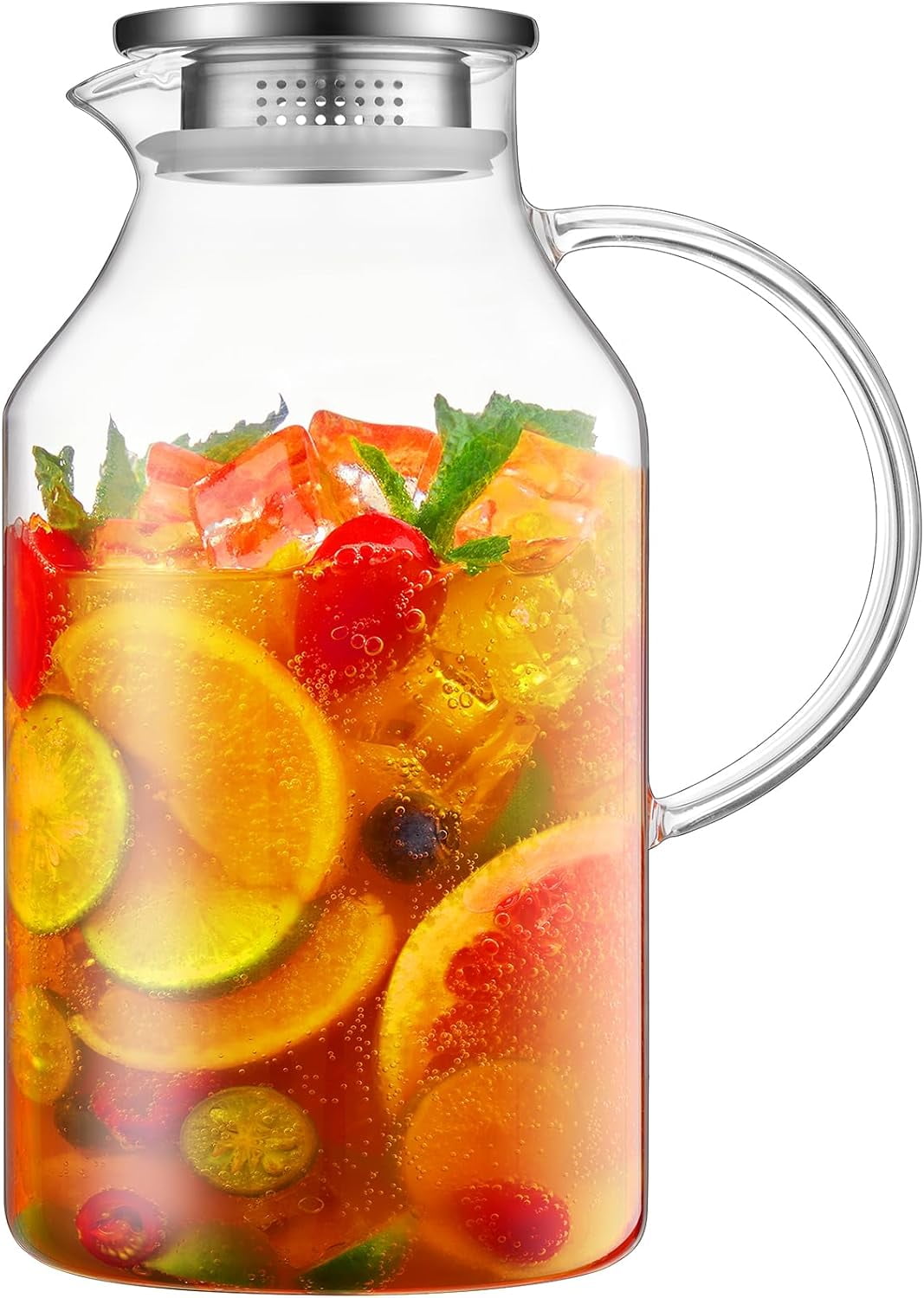 2 Liter 68 oz Glass Pitcher with Lid and Spout, Glass Carafe for Hot ...