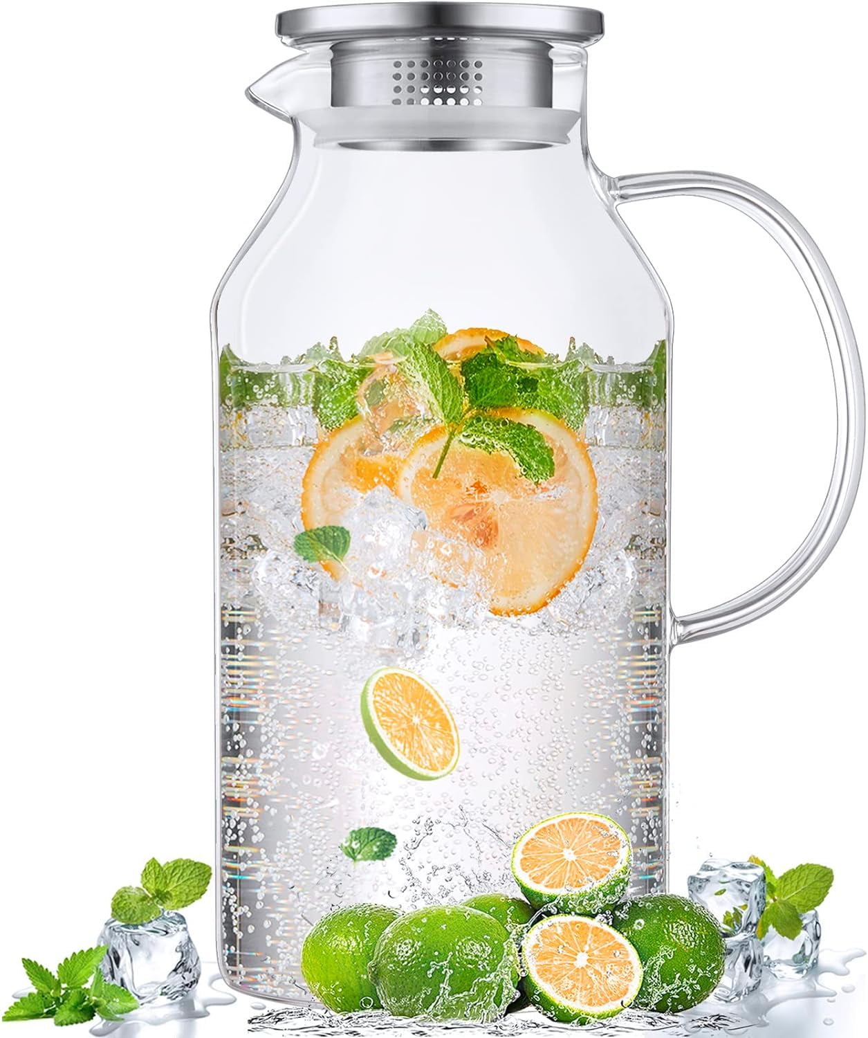 2 Liter 68 oz Glass Pitcher with Lid and Spout, Glass Carafe for Hot ...