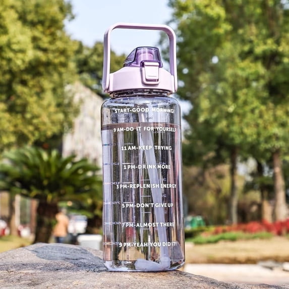 2 Liter BPA-Free Motivational Water Bottle with Time Markers, Flip-Top ...