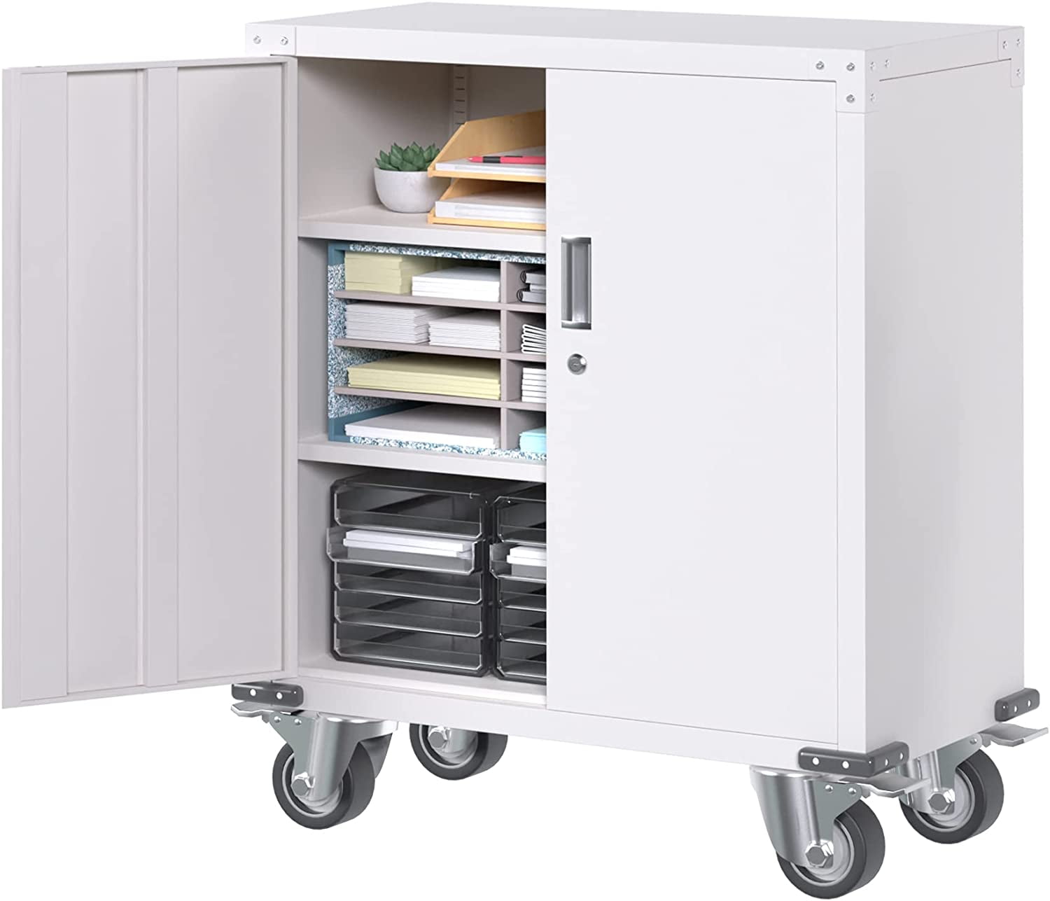 2 Lockable Garage Metal Storage Cabinet on Wheels, 35.4 Inches Small ...