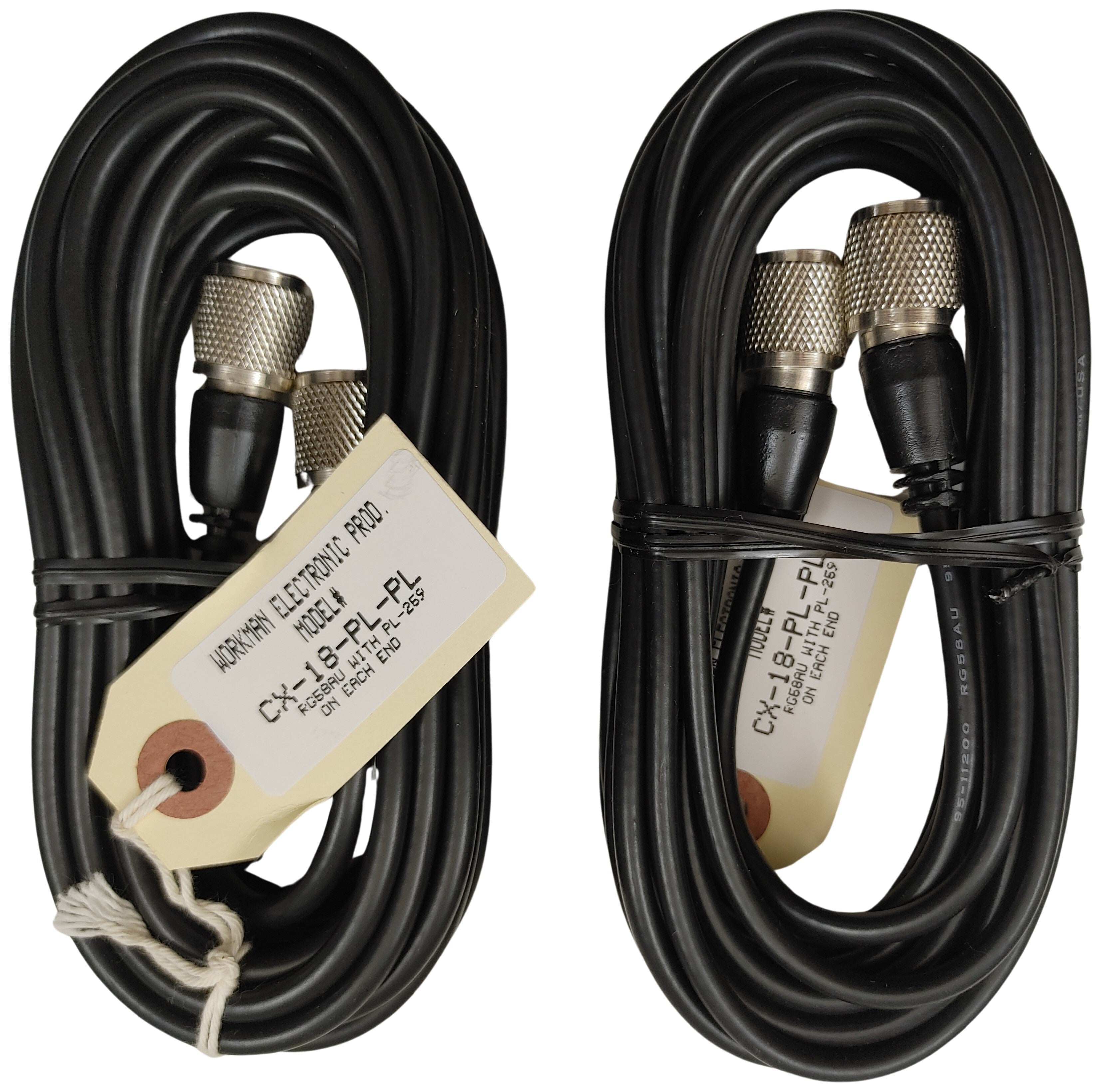 2 Lot Workman CX-18-PL-PL 18ft RG58AU CB HAM Radio Antenna Coax Cable w ...