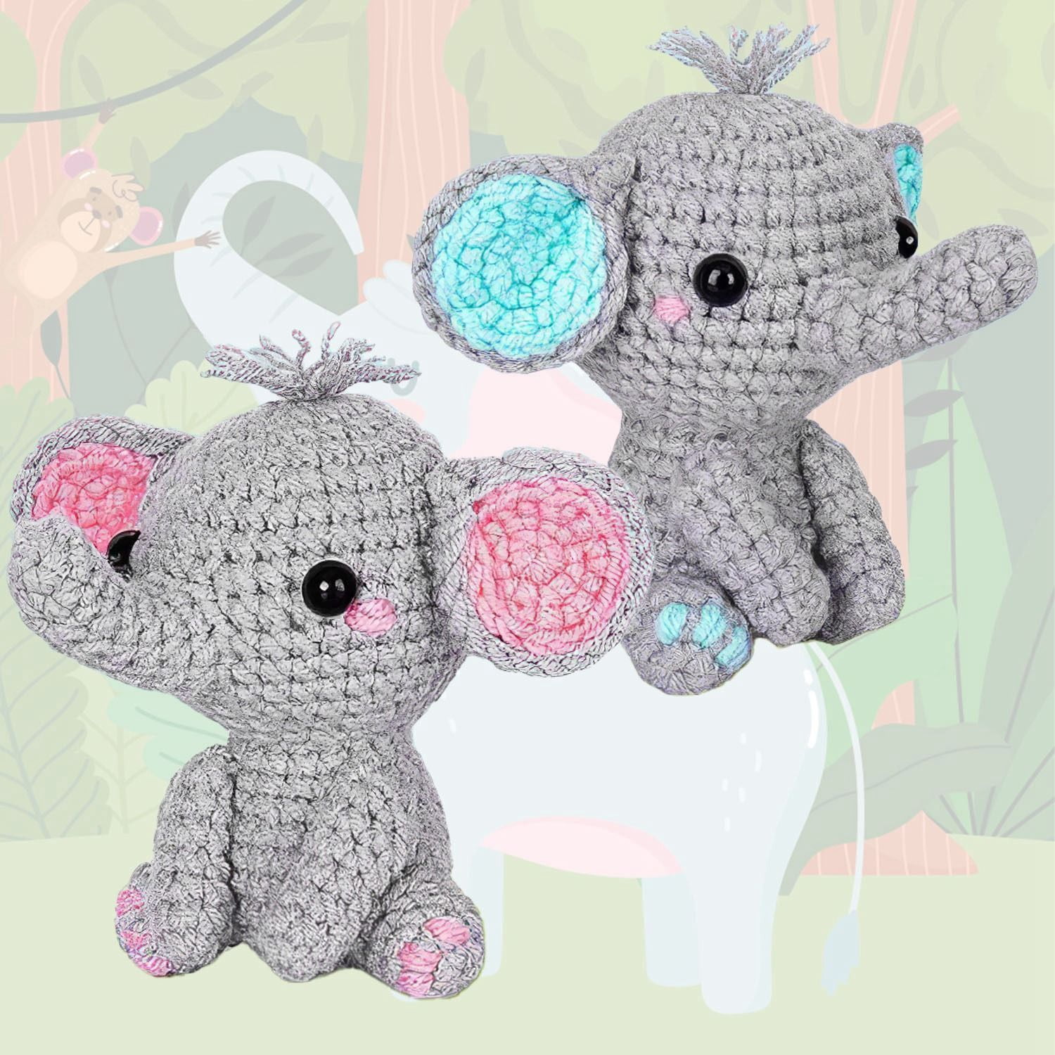 2 Lovely Elephants Crochet Kit Crochet Kit for Beginners DIY Knitting ...