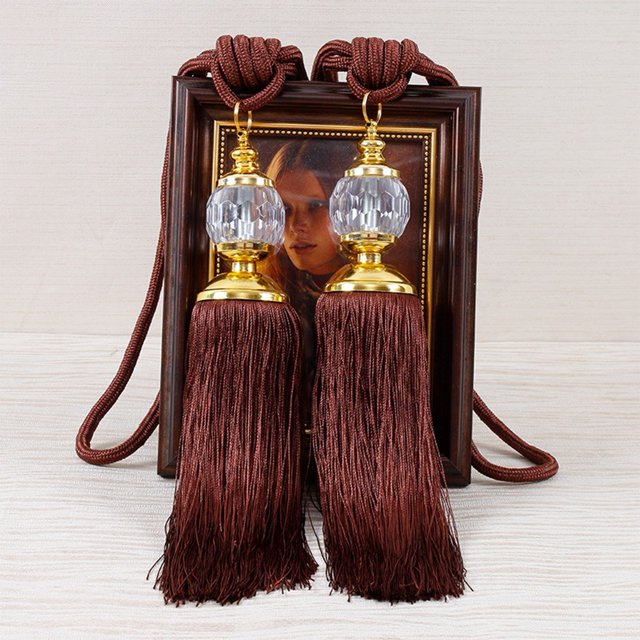 2×Luxury Curtain Holdbacks Rope Tie Backs Tassel Tiebacks Beaded Ball ...