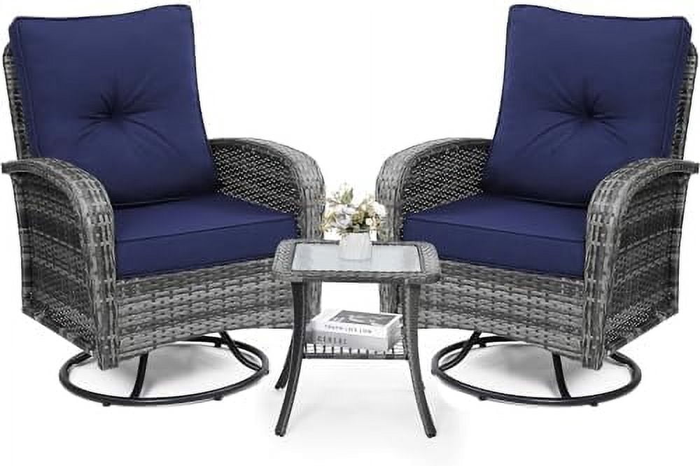 2 Luxury Outdoor Swivel Wicker Glider Patio Chairs with Table Set ...