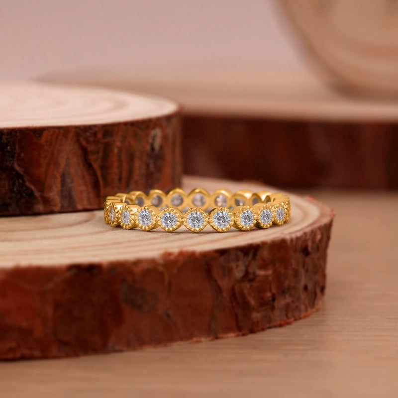 2 MM Round Brilliant Cut Moissanite Eternity Band - Bezel Set Wedding ...