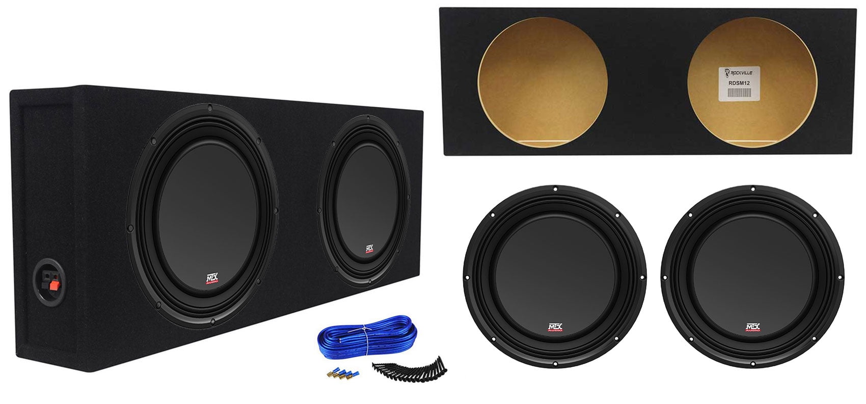 (2) MTX 3510-04S 10" 1200w Shallow Car Subwoofers+Sealed Slim Sub Box ...