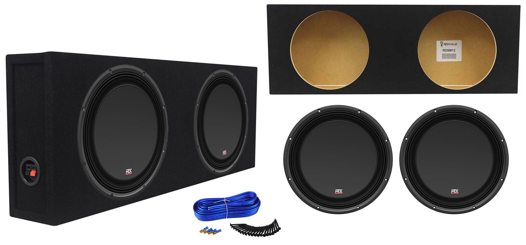 MTX Dual 12" 1200w Shallow Car Audio Subwoofers with Sealed Sub Box ...