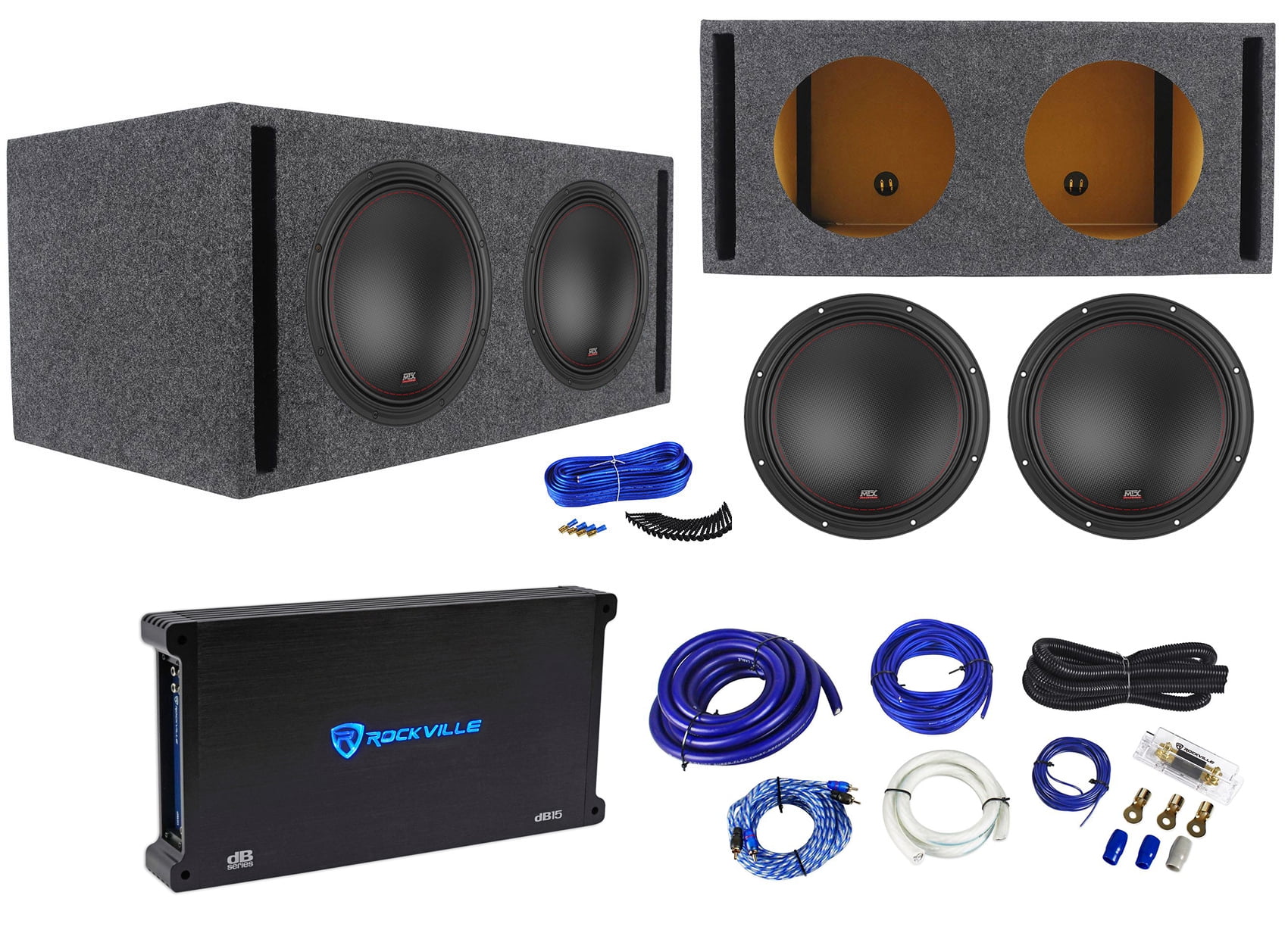 (2) MTX 7512-22 12" 3000w Car Subwoofers+Vented Sub Box+Mono Amplifier ...