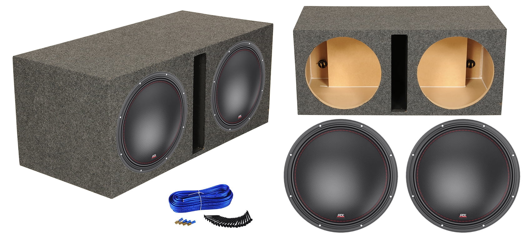 (2) MTX 7515-22 15" 1500 Watt RMS Car Audio Subwoofers+Vented Sub Box ...