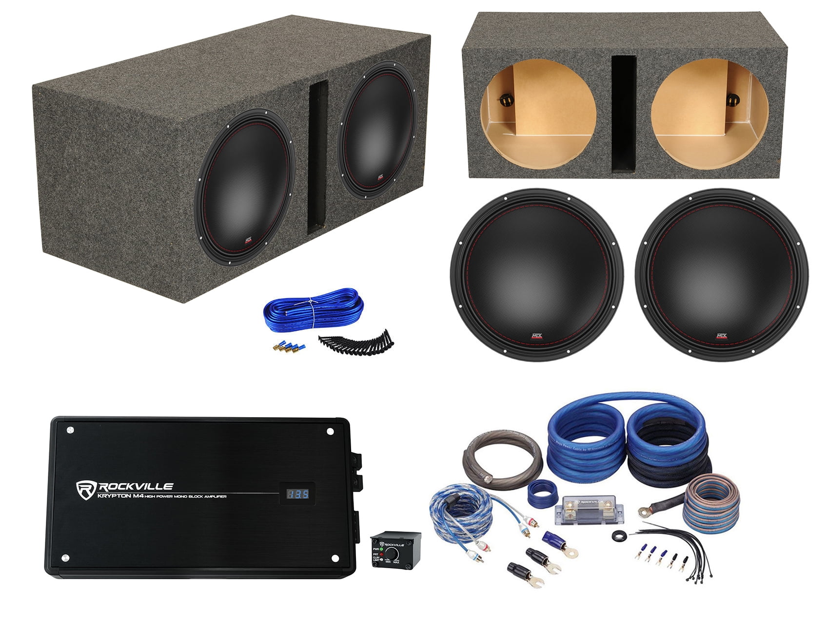 2) MTX 7515-44 15" 1500w RMS Subwoofers+Vented Sub Box Enclosure ...