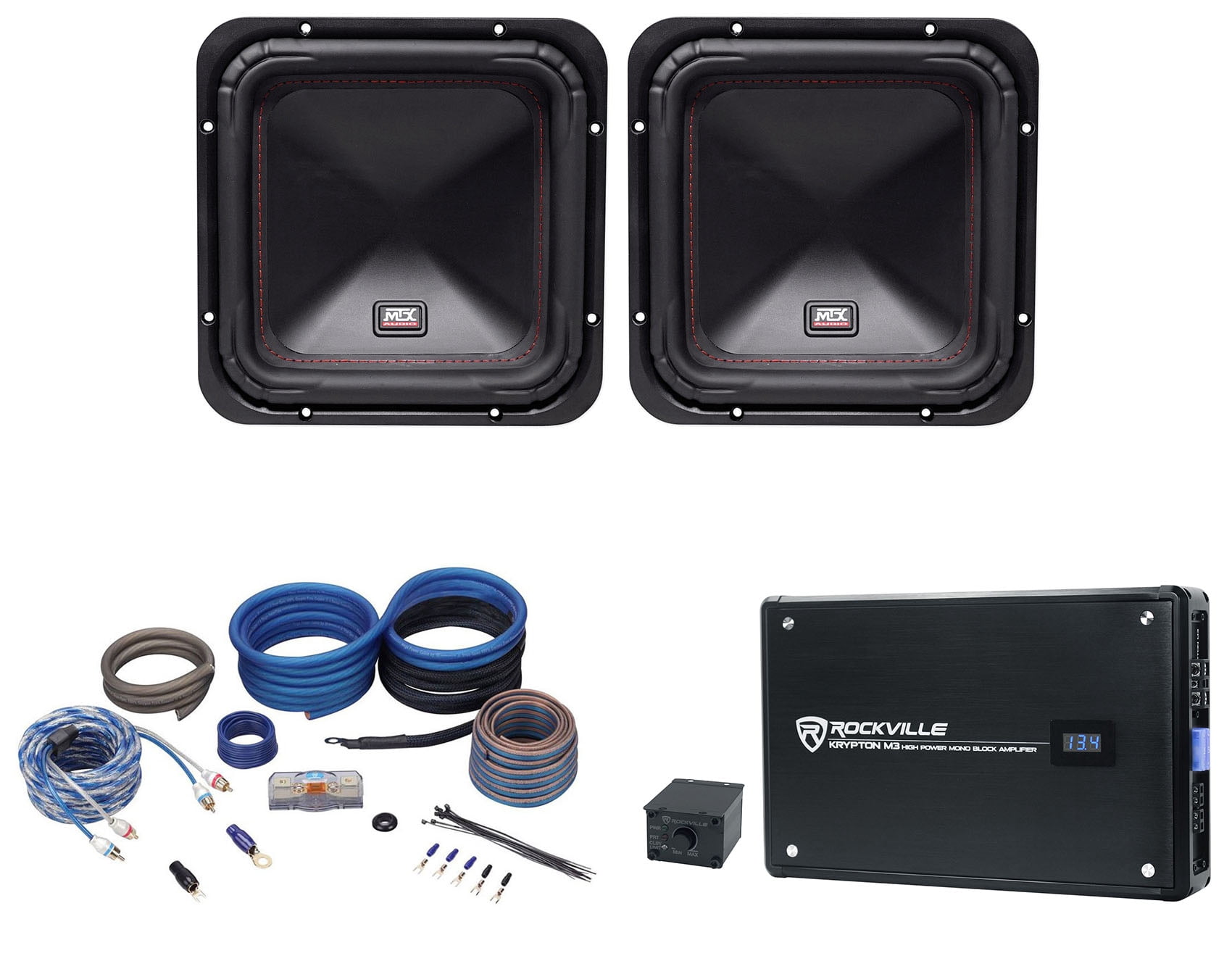 (2) MTX S6510-44 10" 1000 Watt RMS Car Subwoofers+Mono Amplifier+Copper ...