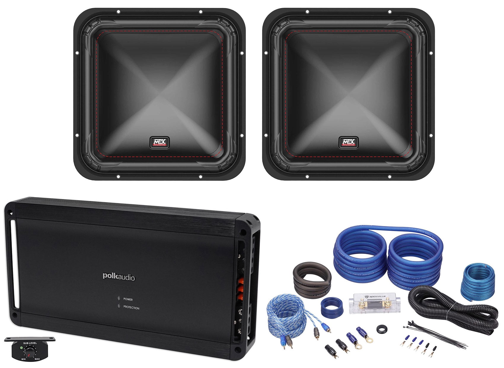 (2) MTX S6512-44 12" 500w RMS Square Subwoofers+Polk Audio Amplifier ...
