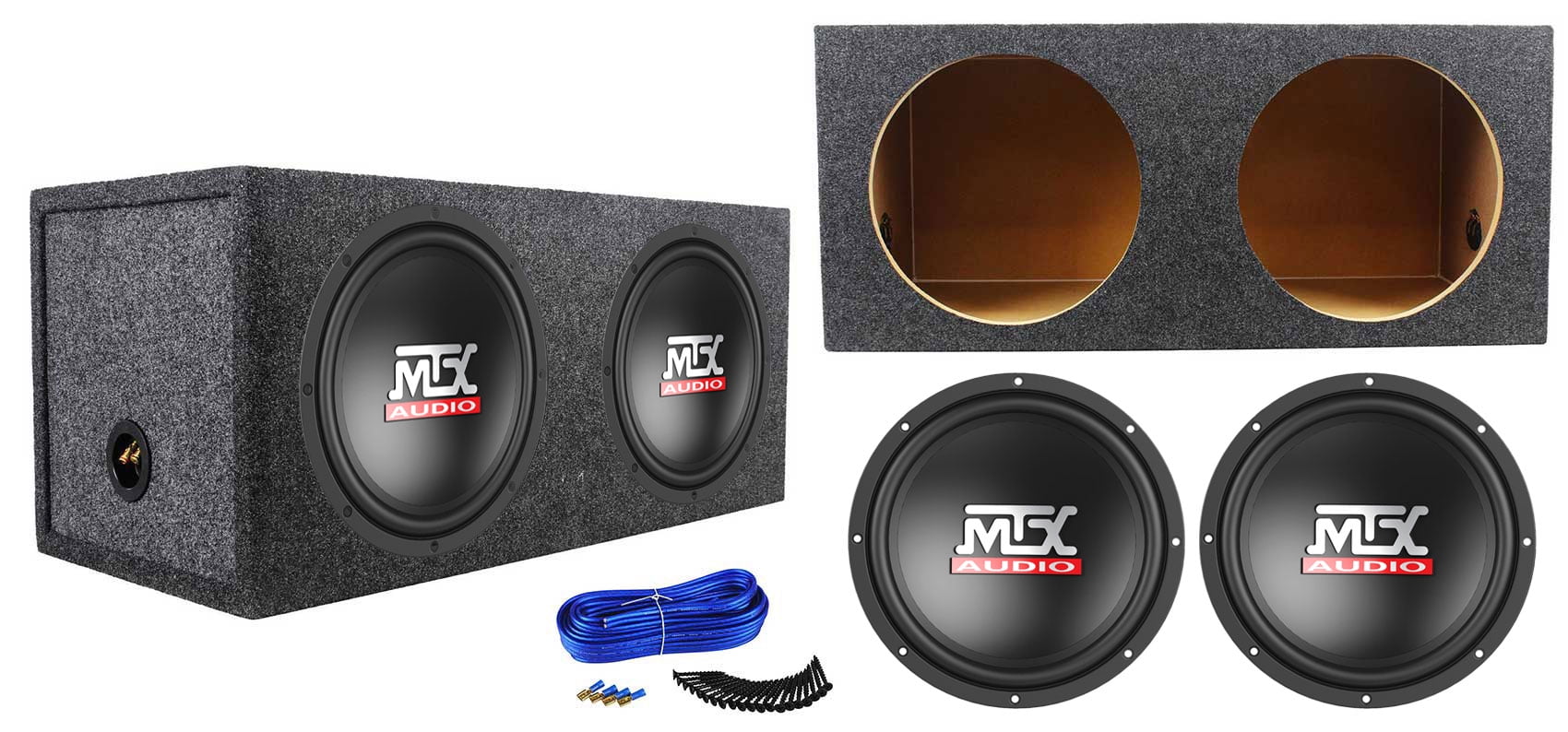 2) MTX Terminator TN10-04 10” 600w Car Audio Subwoofers+Sealed Sub Box ...