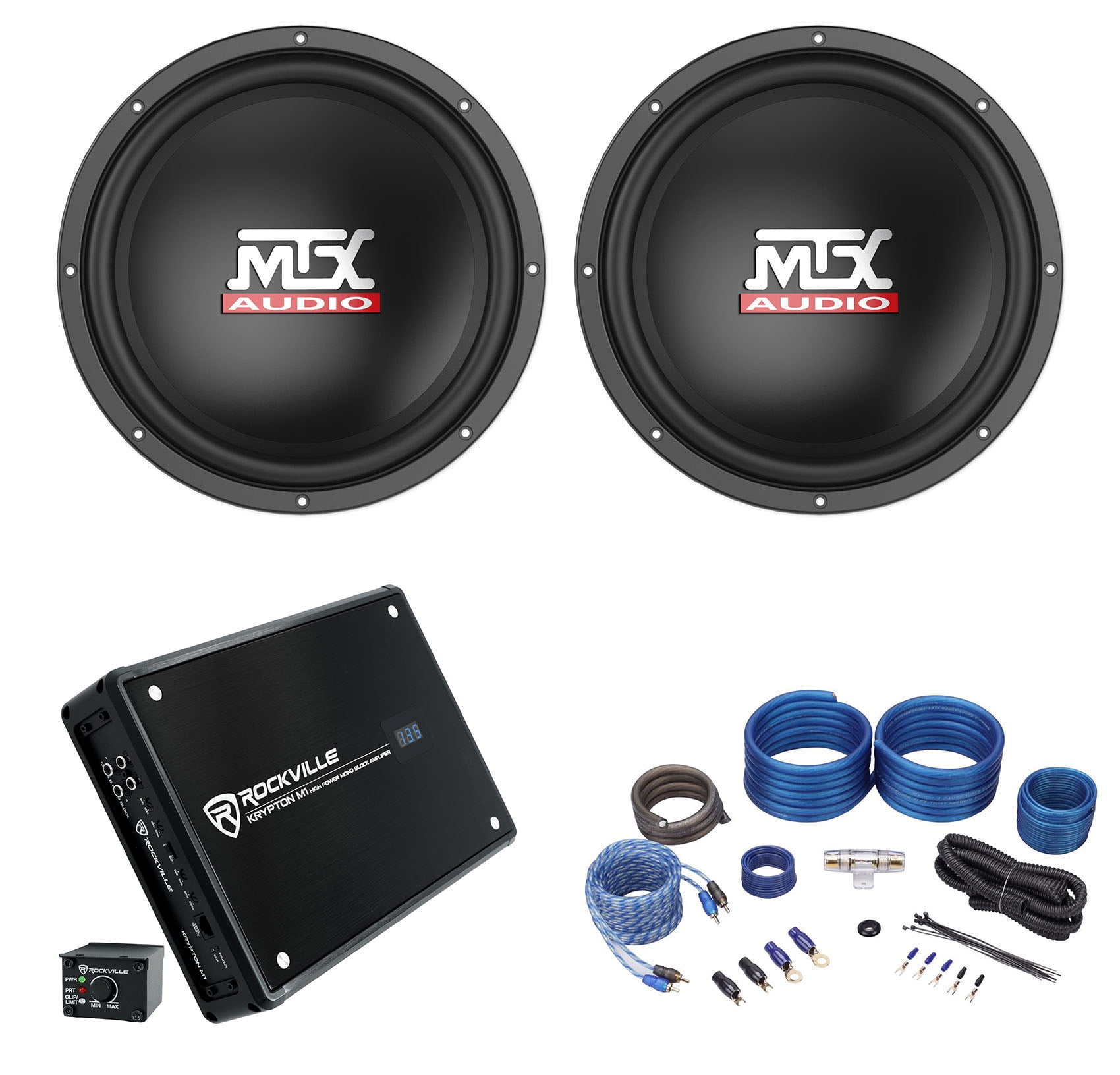(2) MTX Terminator TN12-02 12” 800w Car Audio Subwoofers+Mono Amplifier ...