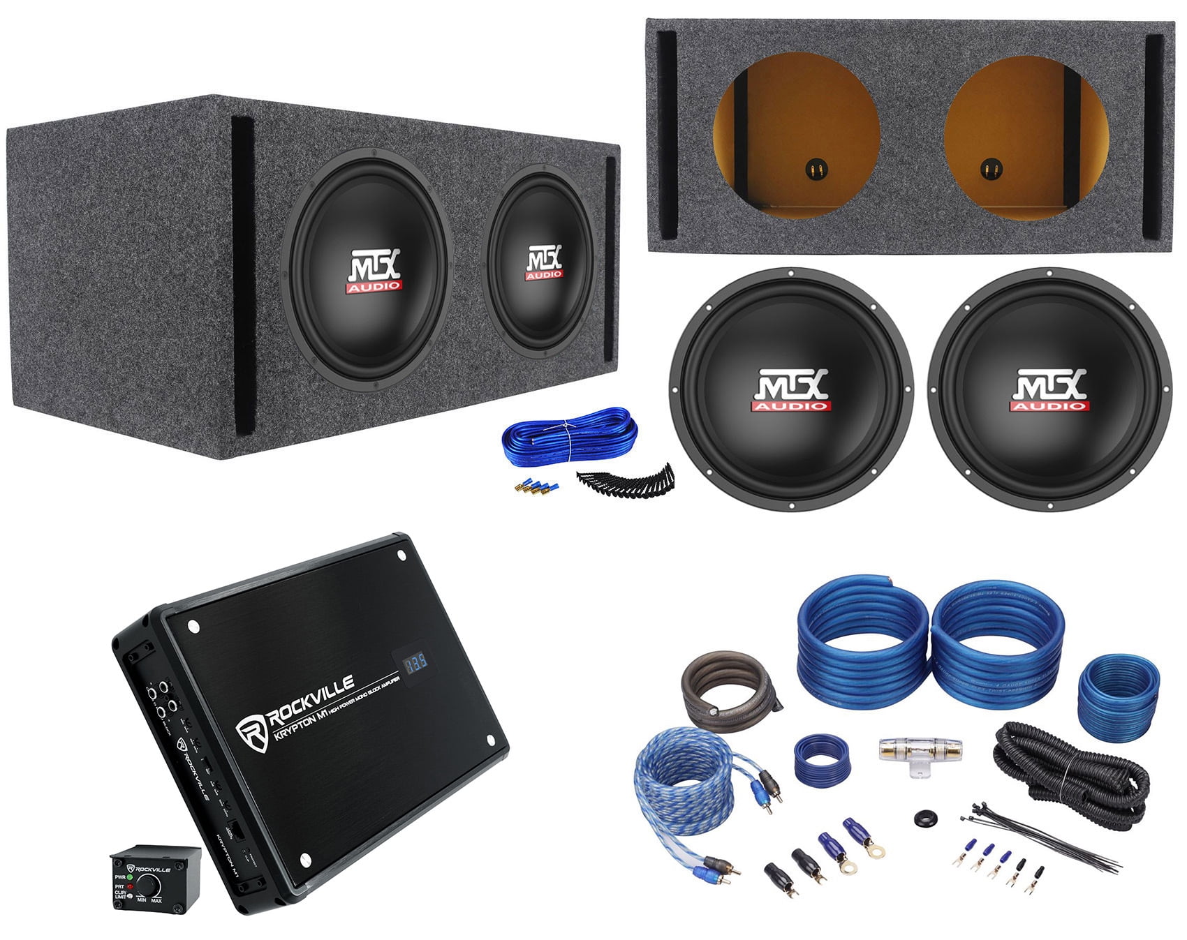 (2) MTX Terminator TN12-02 12” 800w Subwoofers+Vented Box+Mono ...
