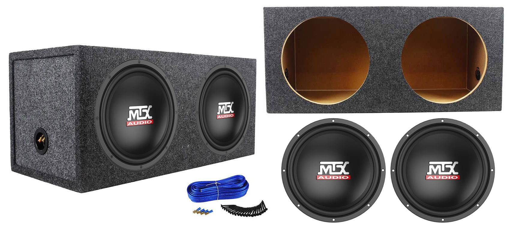 2) MTX Terminator TN12-04 12” 800w Car Audio Subwoofers+Sealed Sub Box ...