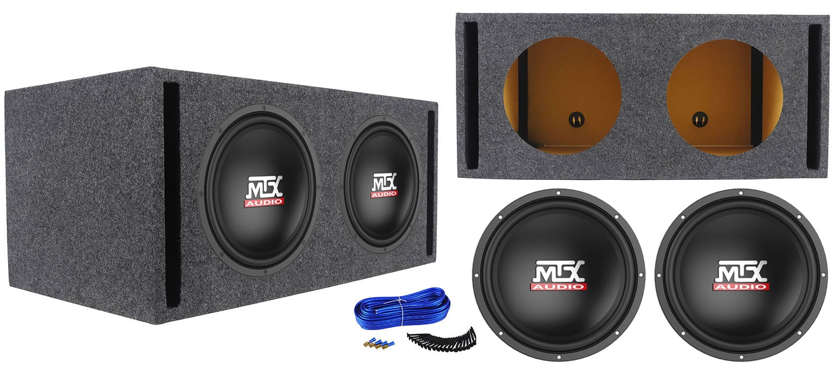2) MTX Terminator TN12-04 12” 800w Car Audio Subwoofers+Vented Sub Box ...