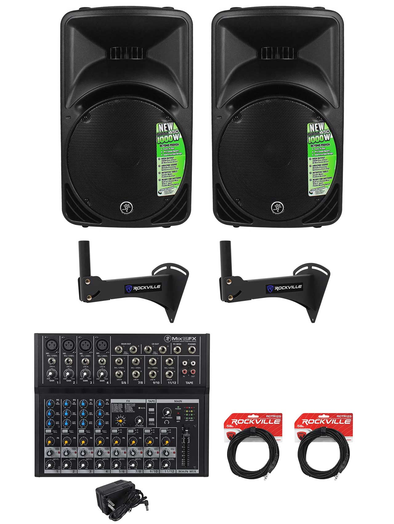 (2) Mackie SRM450V3 1000 Watt 12" Powered Speakers w/DSP For Restaurant ...