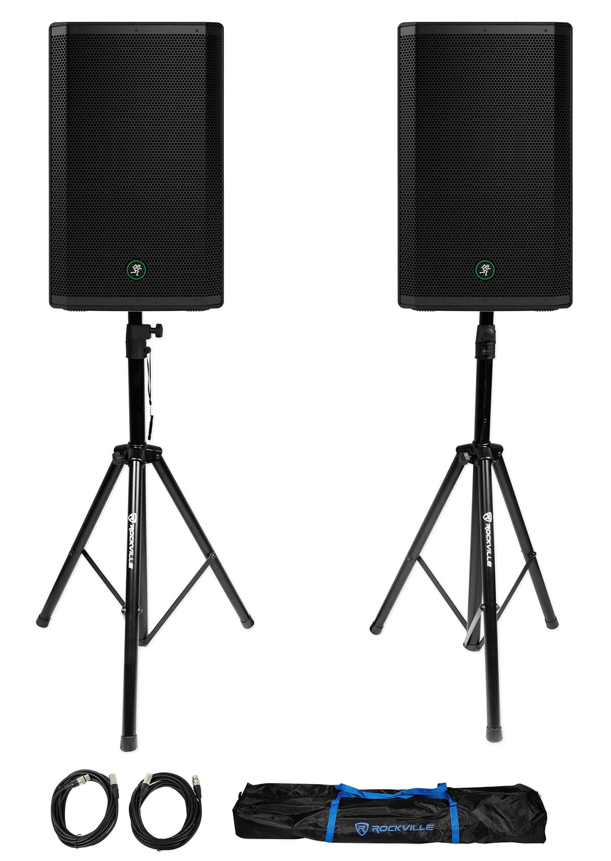 (2) Mackie Thrash215 15" 1300W Powered Active DJ PA Speakers+Stands ...