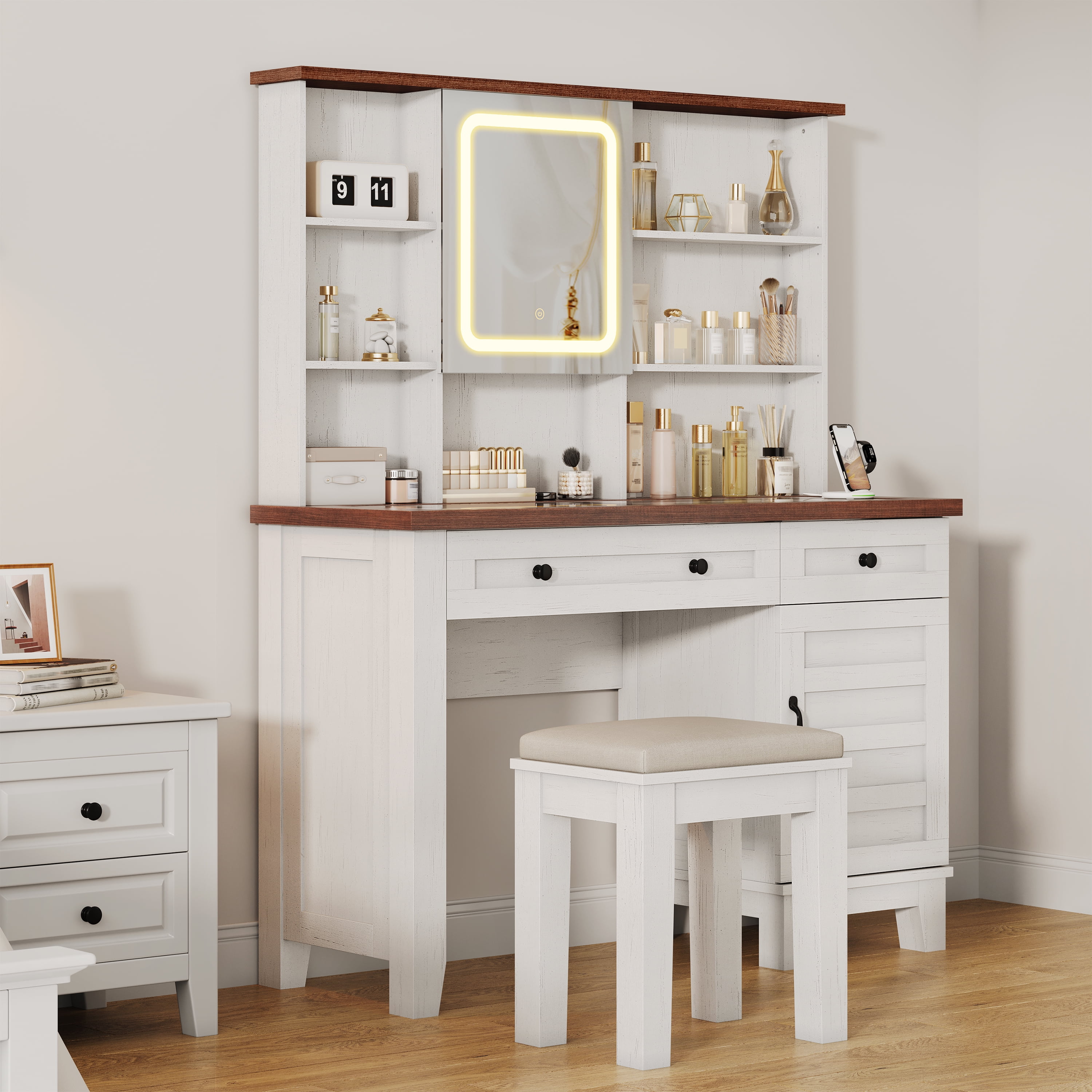 2#Makeup Vanity Desk and Stool Set - Walmart.com