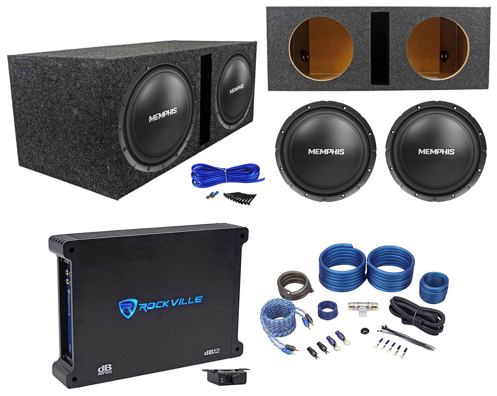 (2) Memphis Audio SRX1040 10" 400w SRX Subwoofers+Vented Box+Amplifier ...